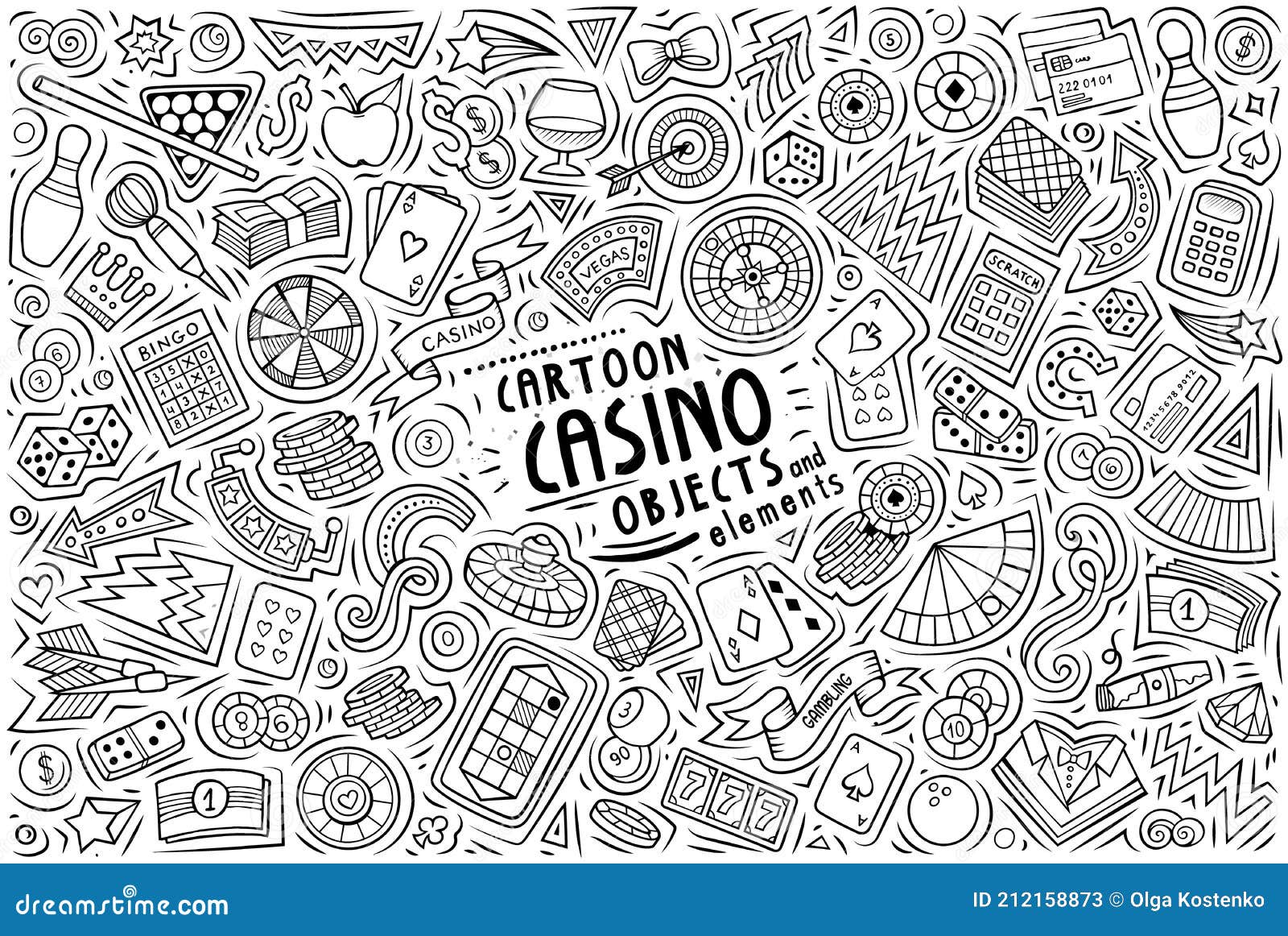 Cartoon Casino Doodle Objects Set Stock Illustrations – 25 Cartoon ...