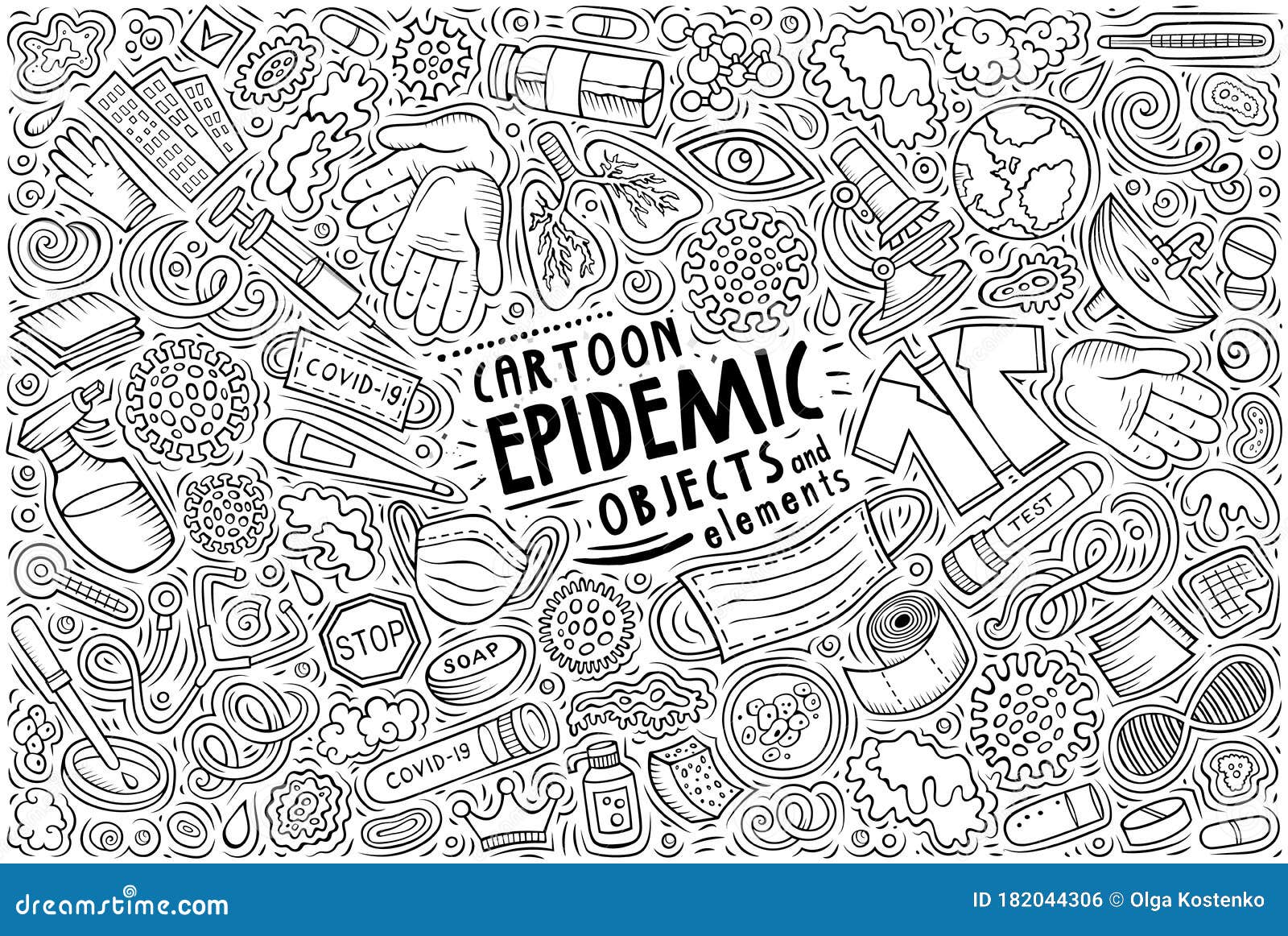 Doodle Cartoon Set of Epidemic Theme Objects Stock Vector ...