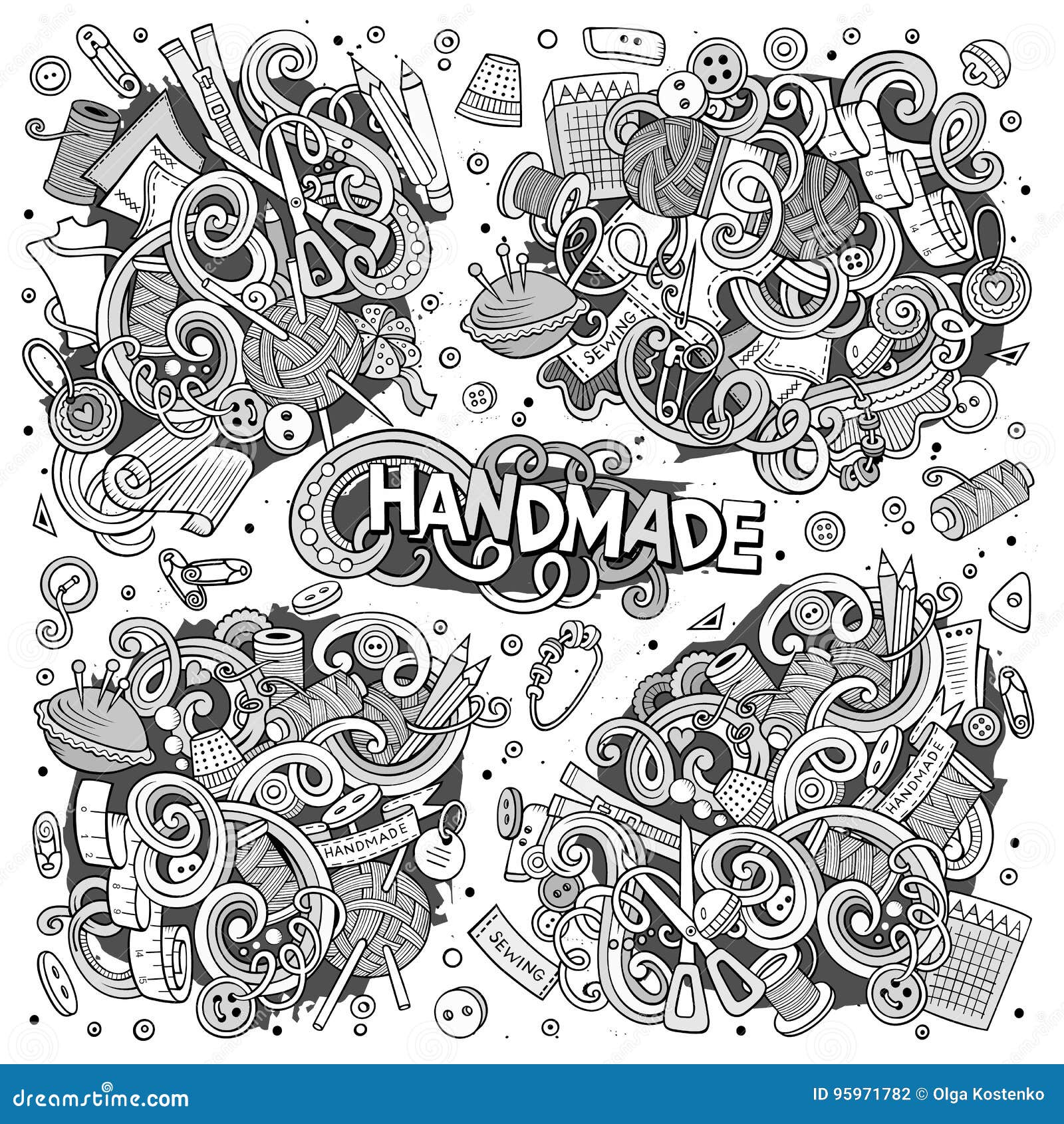 Doodle Cartoon Set of Handmade Object Stock Vector - Illustration of ...