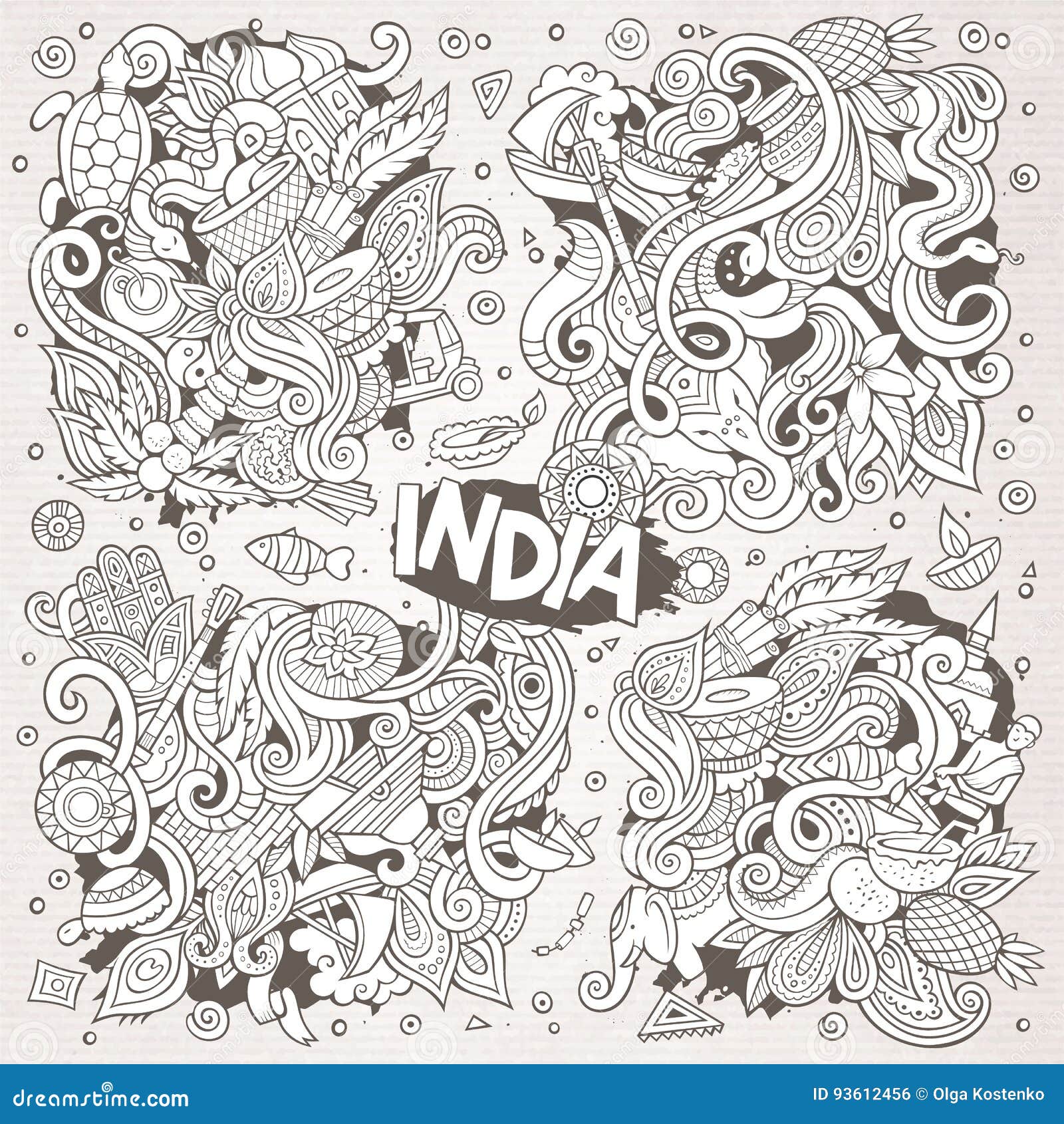 Doodle Cartoon Set of Indian Designs Stock Vector - Illustration of ...