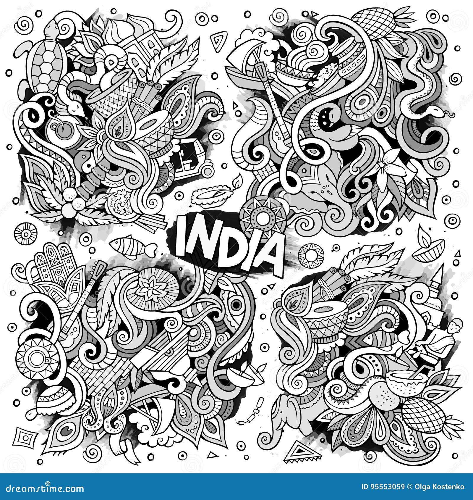 Doodle Cartoon Set of Indian Designs Stock Vector - Illustration of ...
