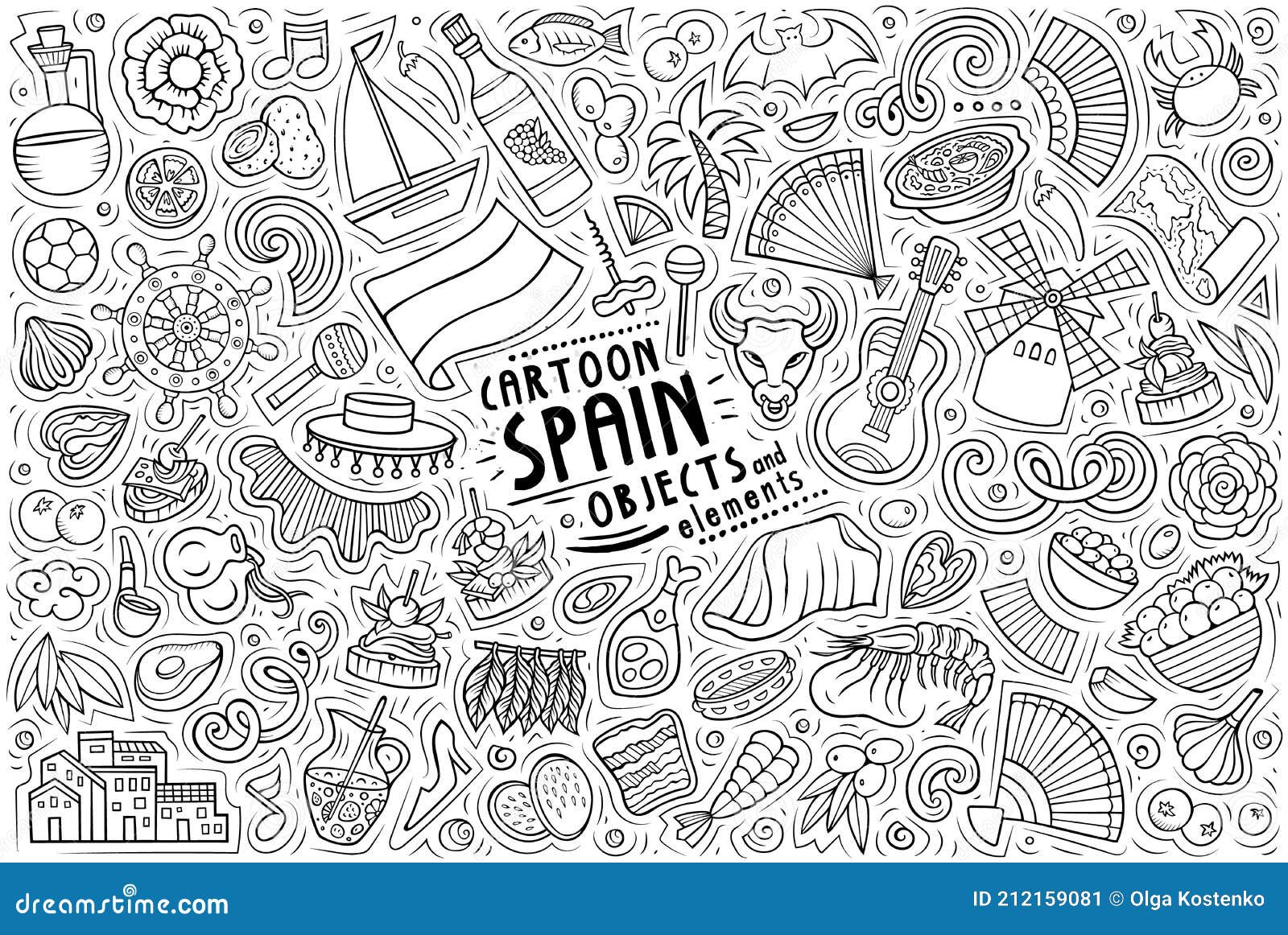 Doodle Cartoon Set of Spain Objects and Symbols Stock Vector ...