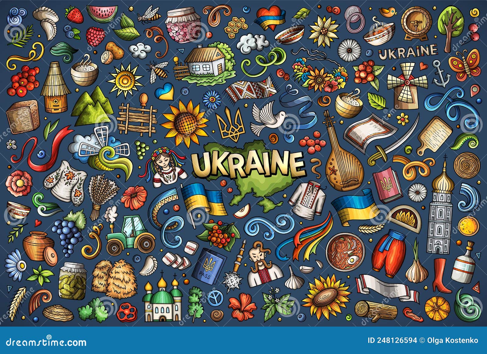 Doodle Cartoon Set of Ukraine Objects and Symbols Stock Vector ...