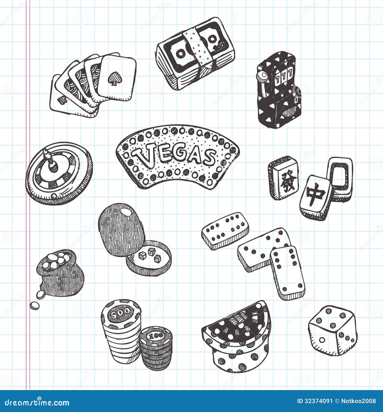 Doodle casino cions stock vector. Illustration of icon - 32374091