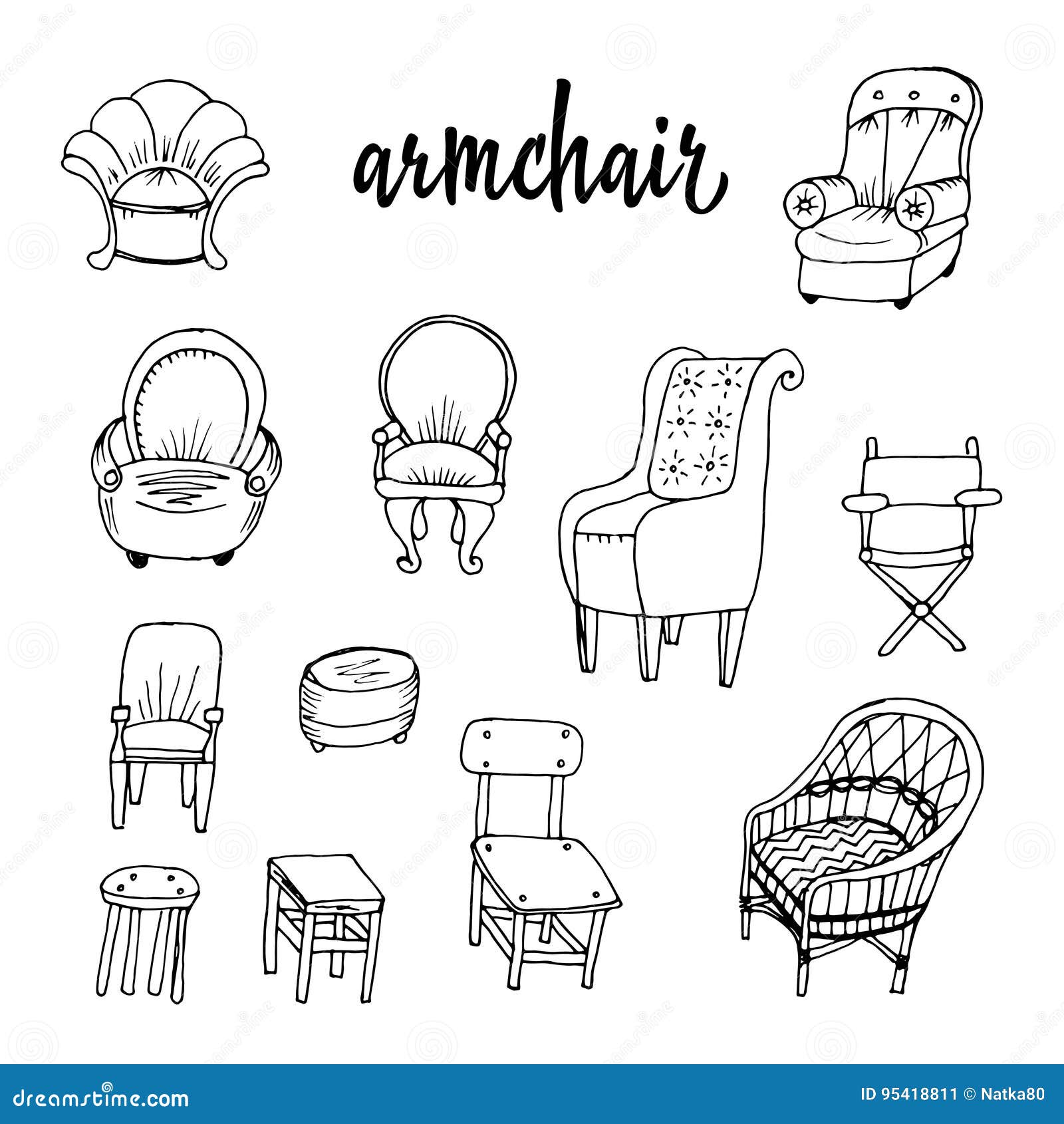 Doodle and chairs stock vector. Illustration of black - 95418811