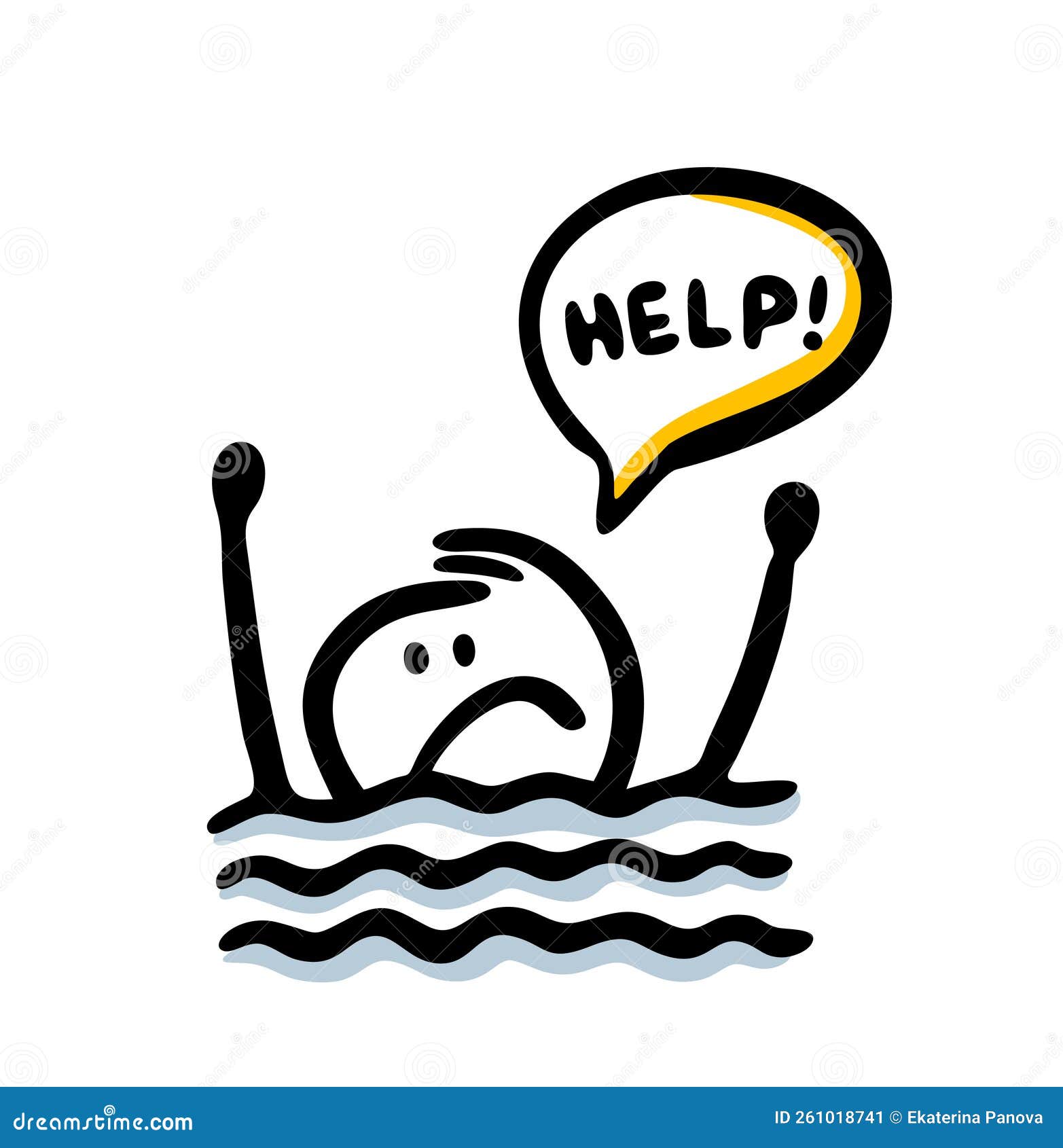 Doodle Character Sinking in the Water and Crying Help. Stock Vector ...
