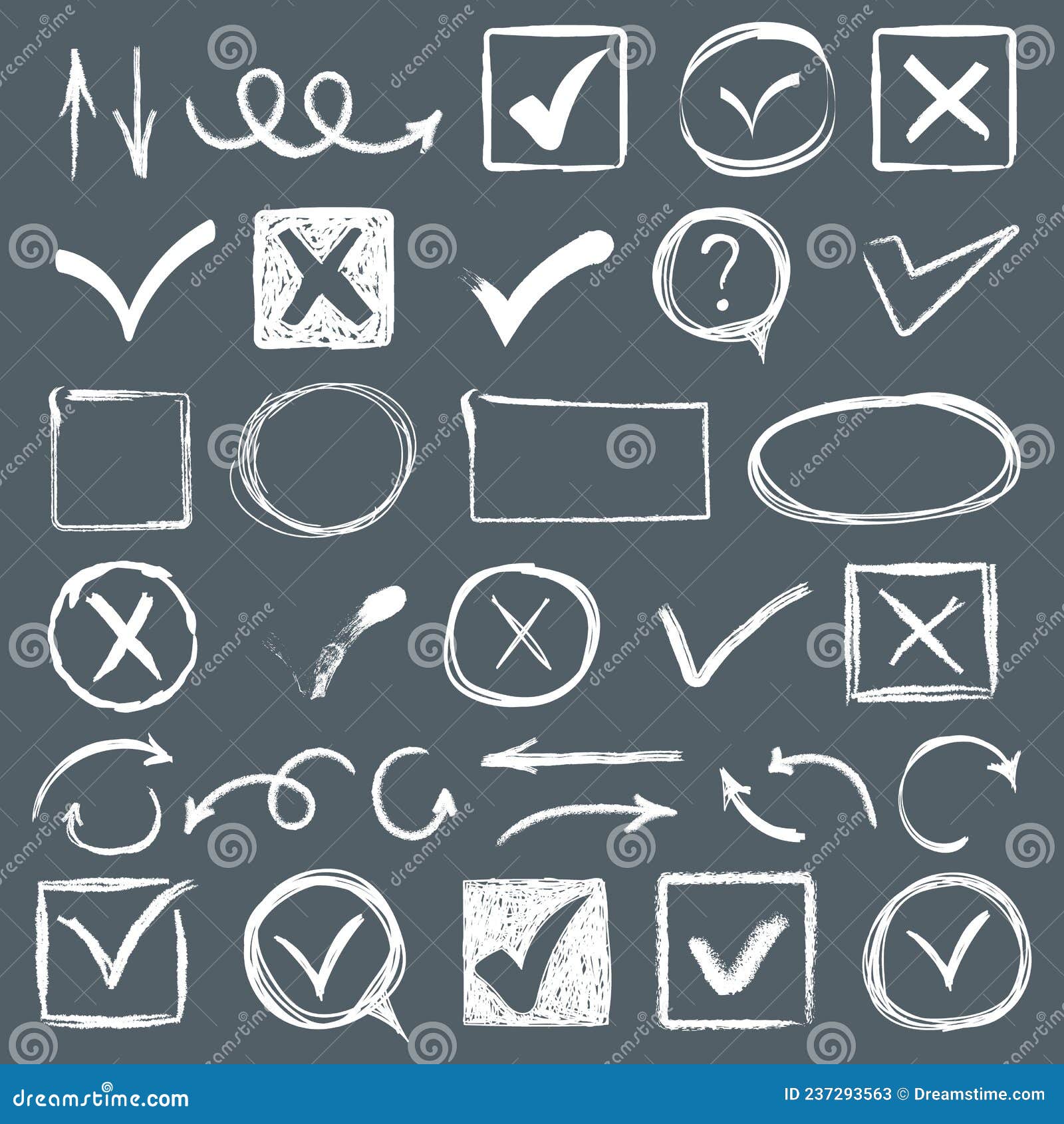 Doodle Check Mark, Checkmarks, Crosses Hand Drawn. Stock Vector ...