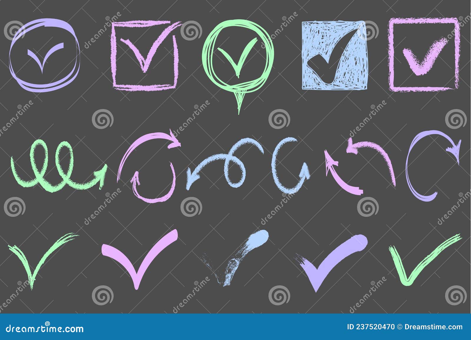 Doodle Check Mark, Checkmarks, Crosses Hand Drawn. Stock Vector ...