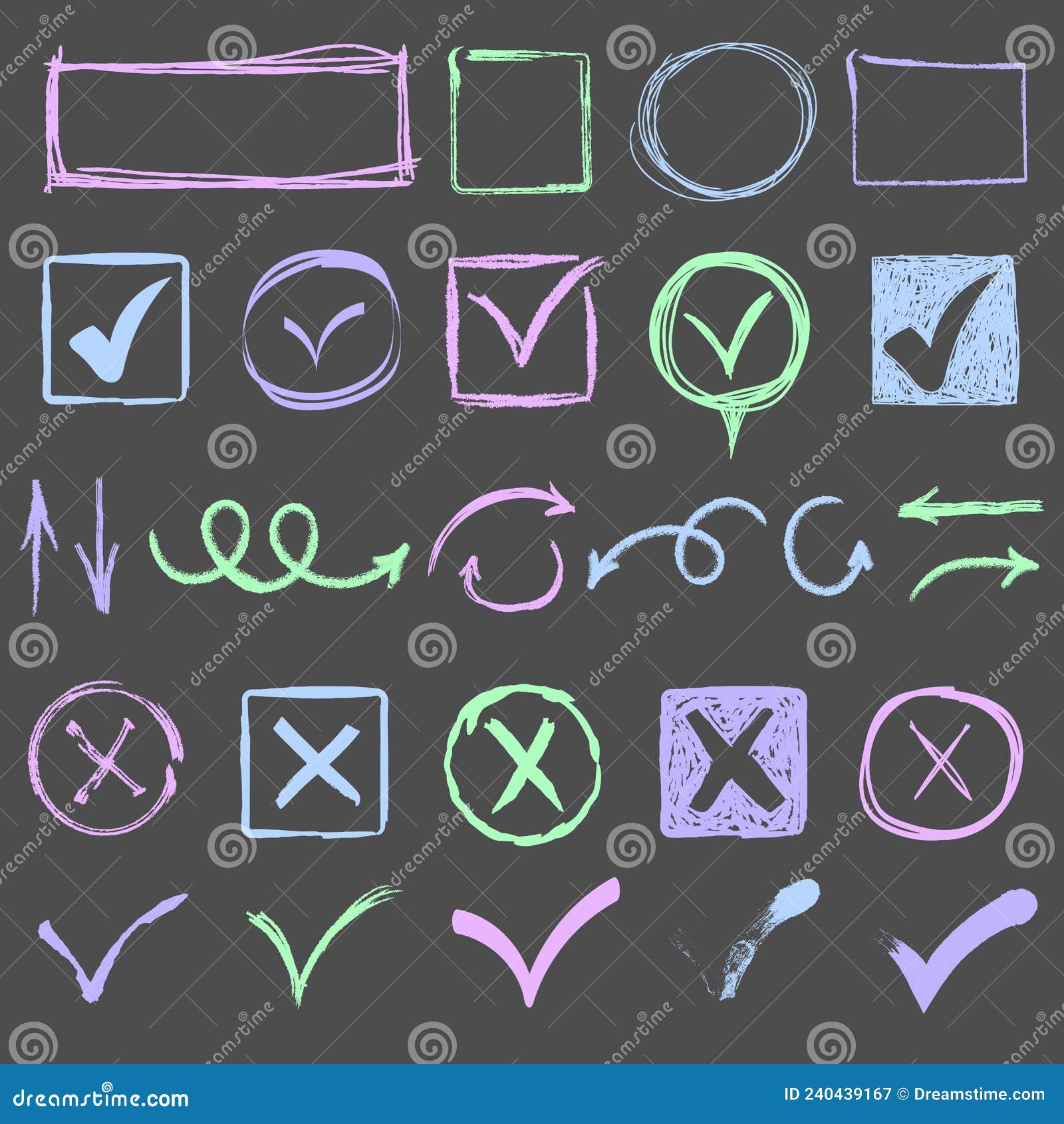 Doodle Check Mark, Checkmarks, Crosses Hand Drawn. Stock Vector ...