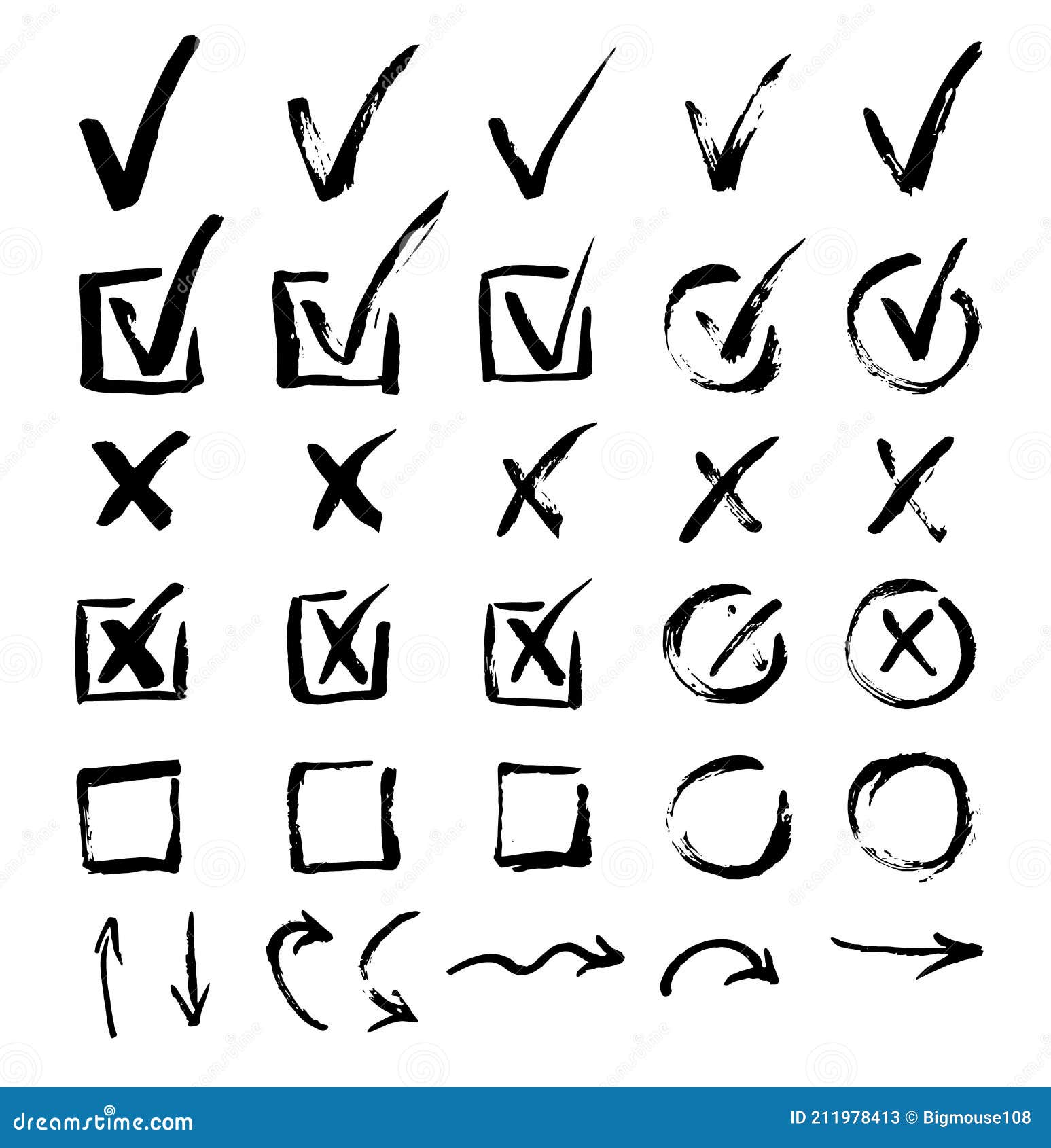 Doodle Check Marks Black Thin Line Set. Vector Stock Vector ...