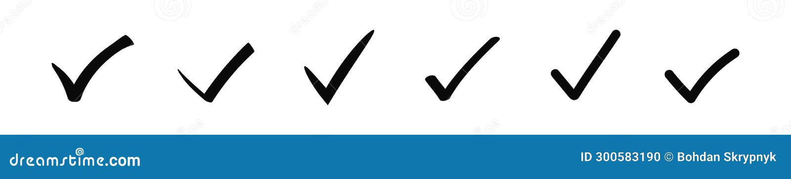 Doodle Check Marks Marker Hand Drawn. Brush Stroke Tick Stock ...