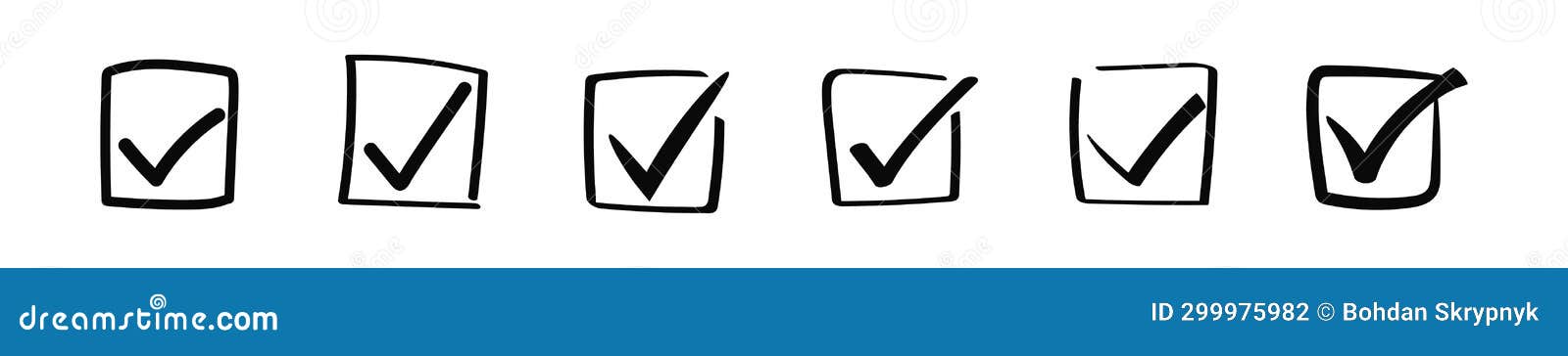 Doodle Check Marks in Square Check Box. Brush Stroke Tick Stock ...