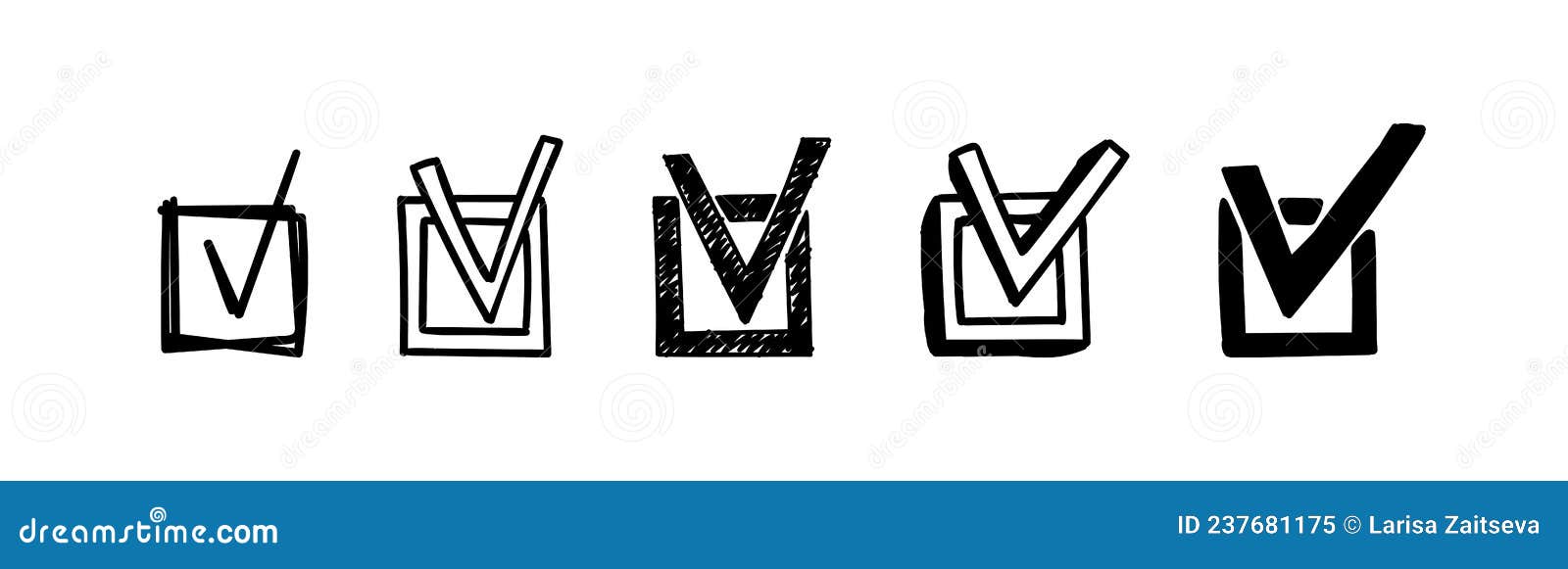 Doodle Checkbox Set. Hand-drawn Scribble Check Marks in a Square ...