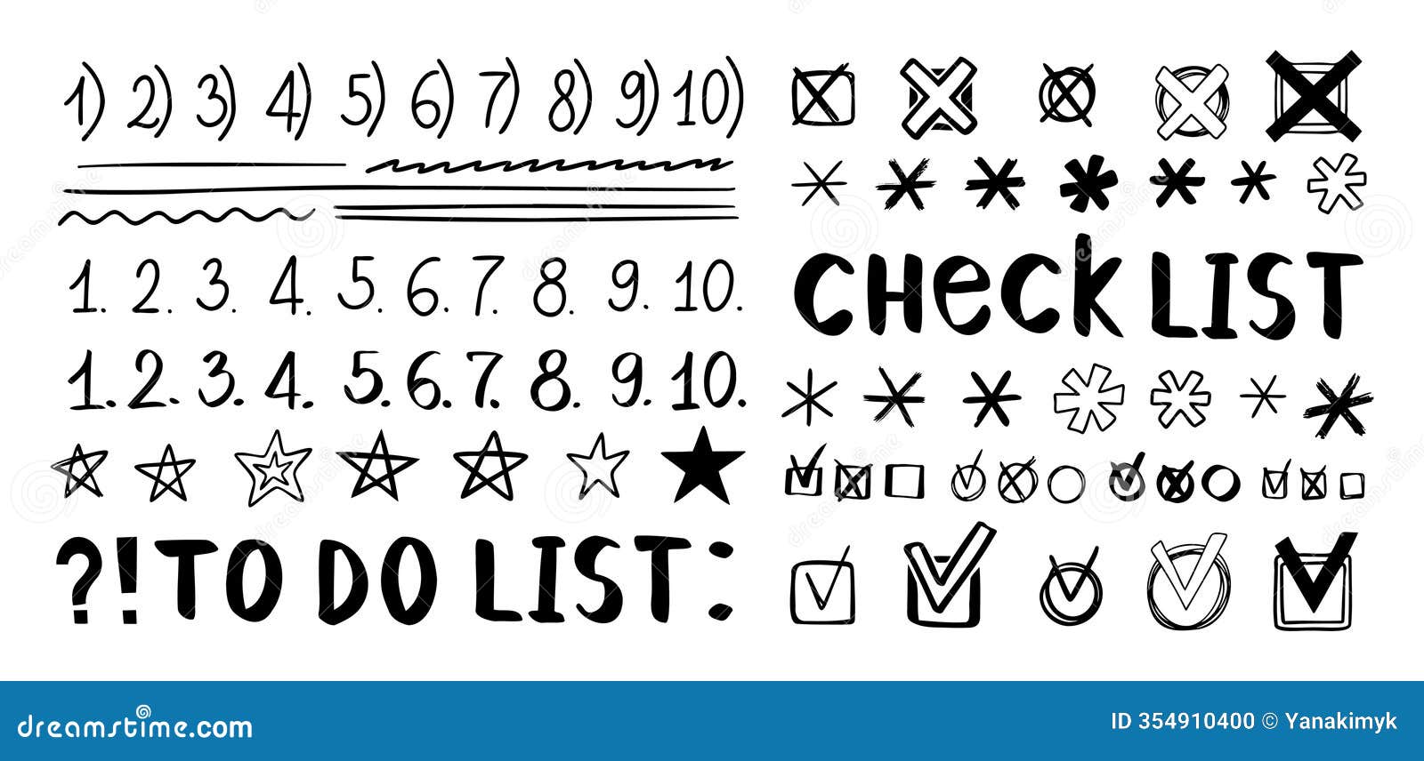 Doodle Checklist Numbering. List Of Handwritten Numbers With Dots. Hand ...