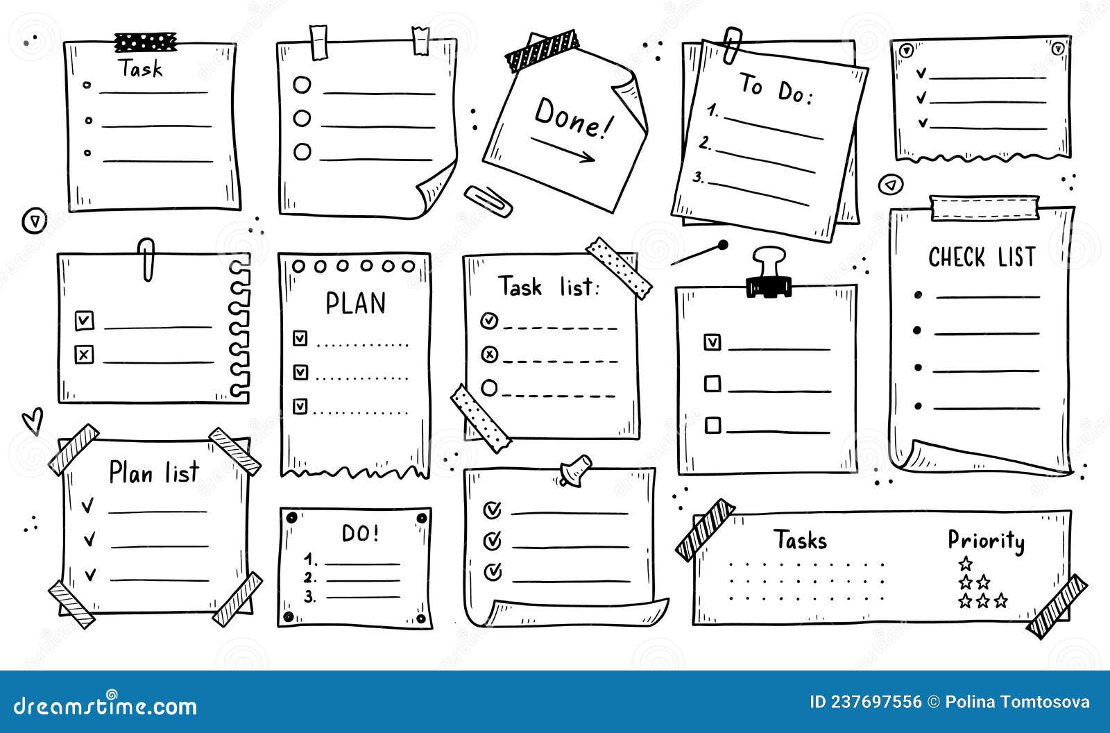 Doodle Checklist Set. To Do, Task List Stock Illustration ...