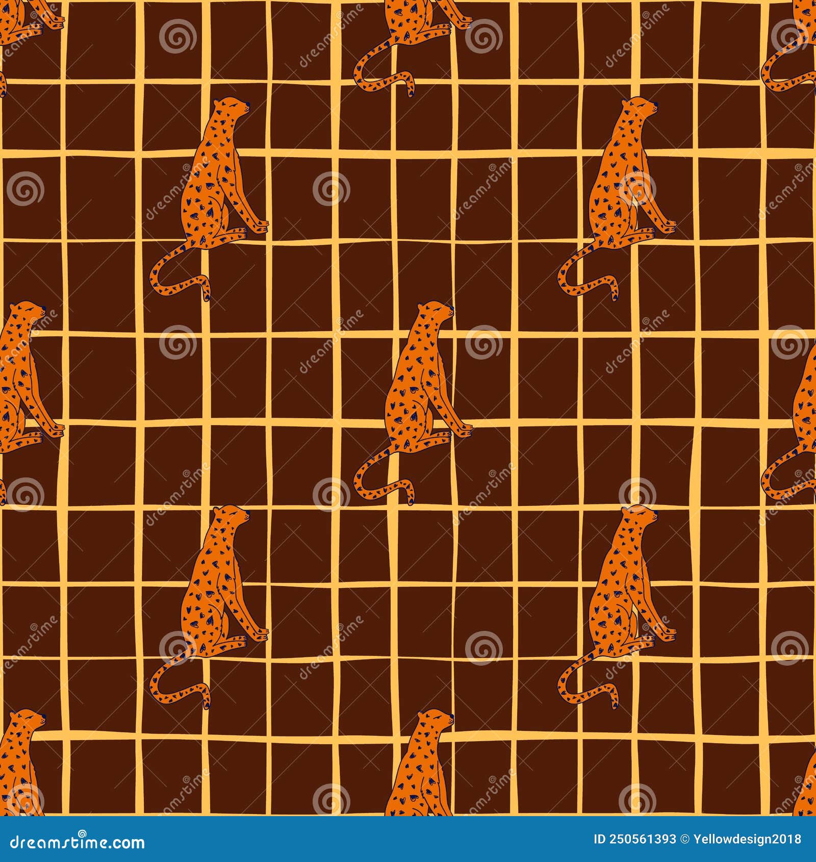 Doodle Cheetah Seamless Pattern. Hand Drawn Cute Leopard Endless ...