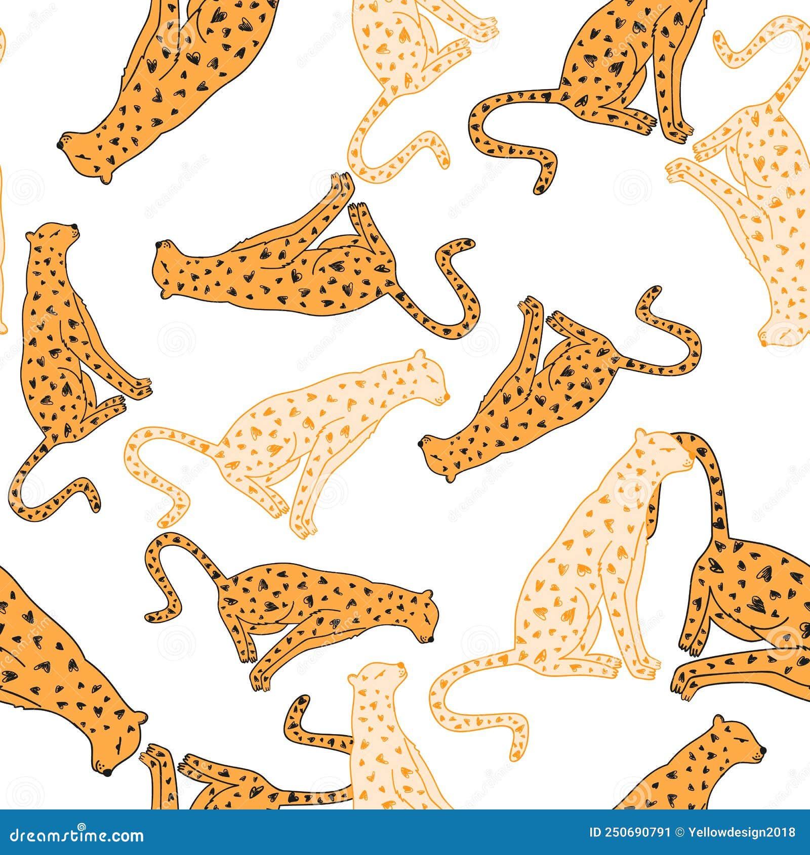 Doodle Cheetah Seamless Pattern. Hand Drawn Cute Leopard Endless ...
