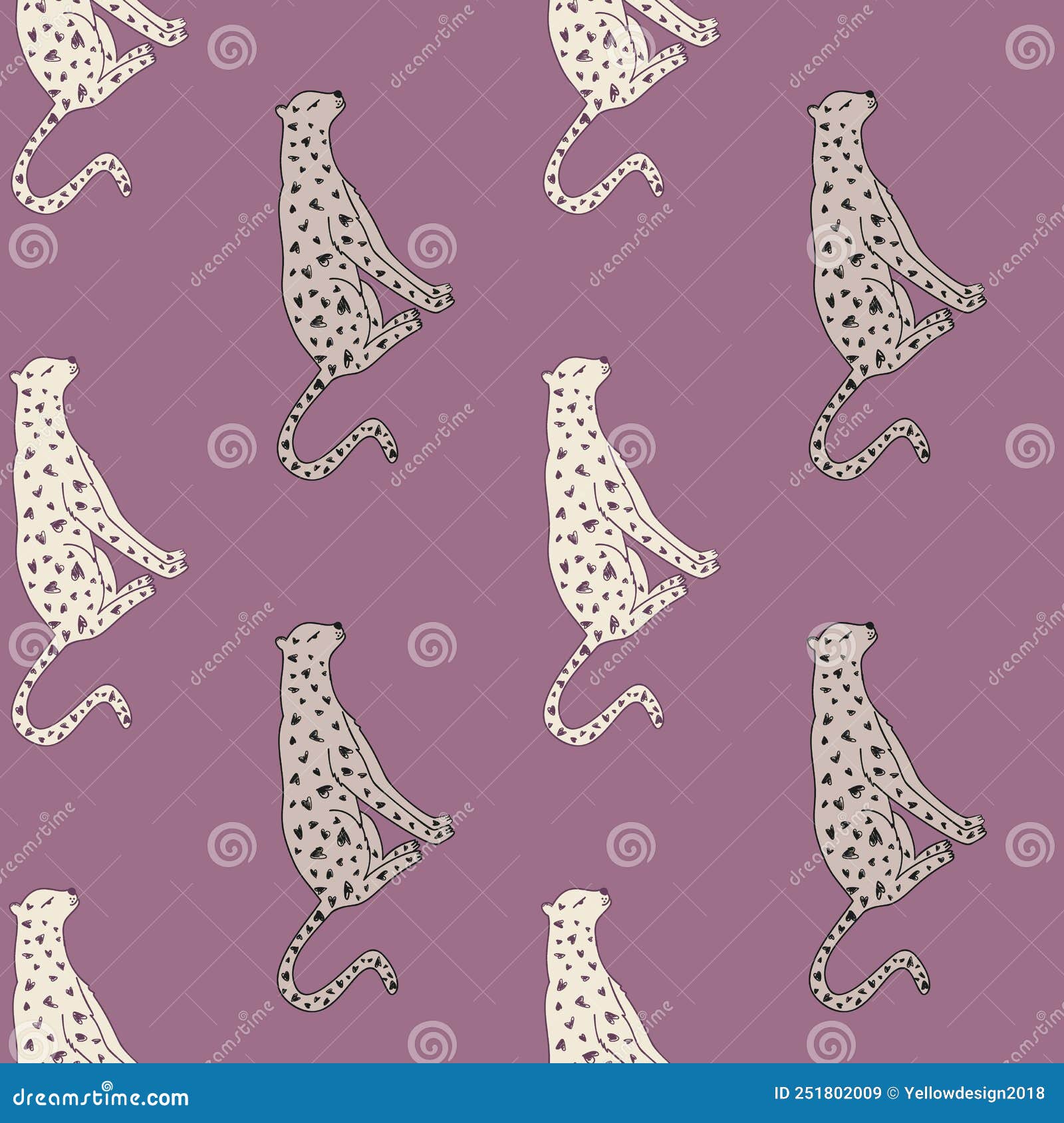 Doodle Cheetah Seamless Pattern. Hand Drawn Cute Leopard Endless ...