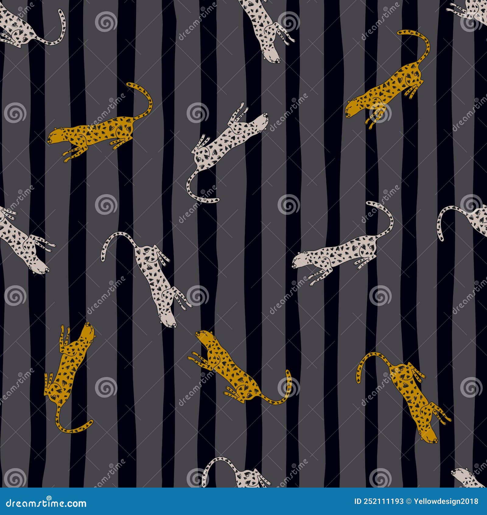 Doodle Cheetah Seamless Pattern. Hand Drawn Cute Leopard Endless ...