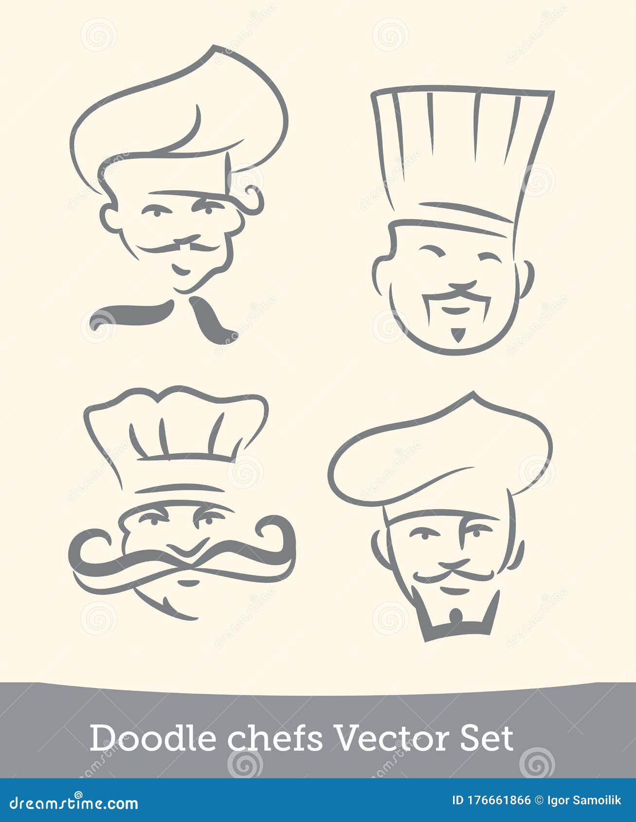 Doodle Chefs Set Isolated on White Background. Vector Stock Vector ...
