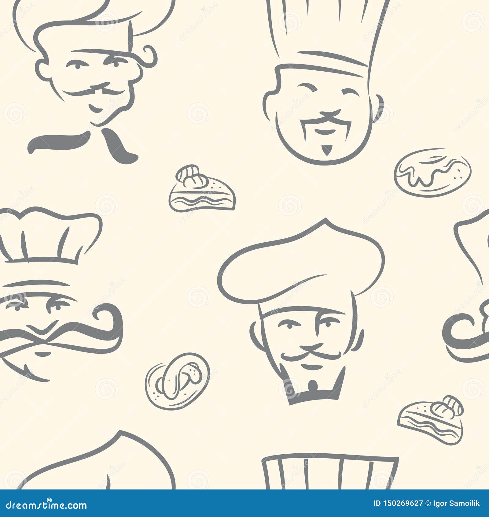 Doodle Chefs Set .Seamless Pattern. Vector Stock Vector - Illustration ...