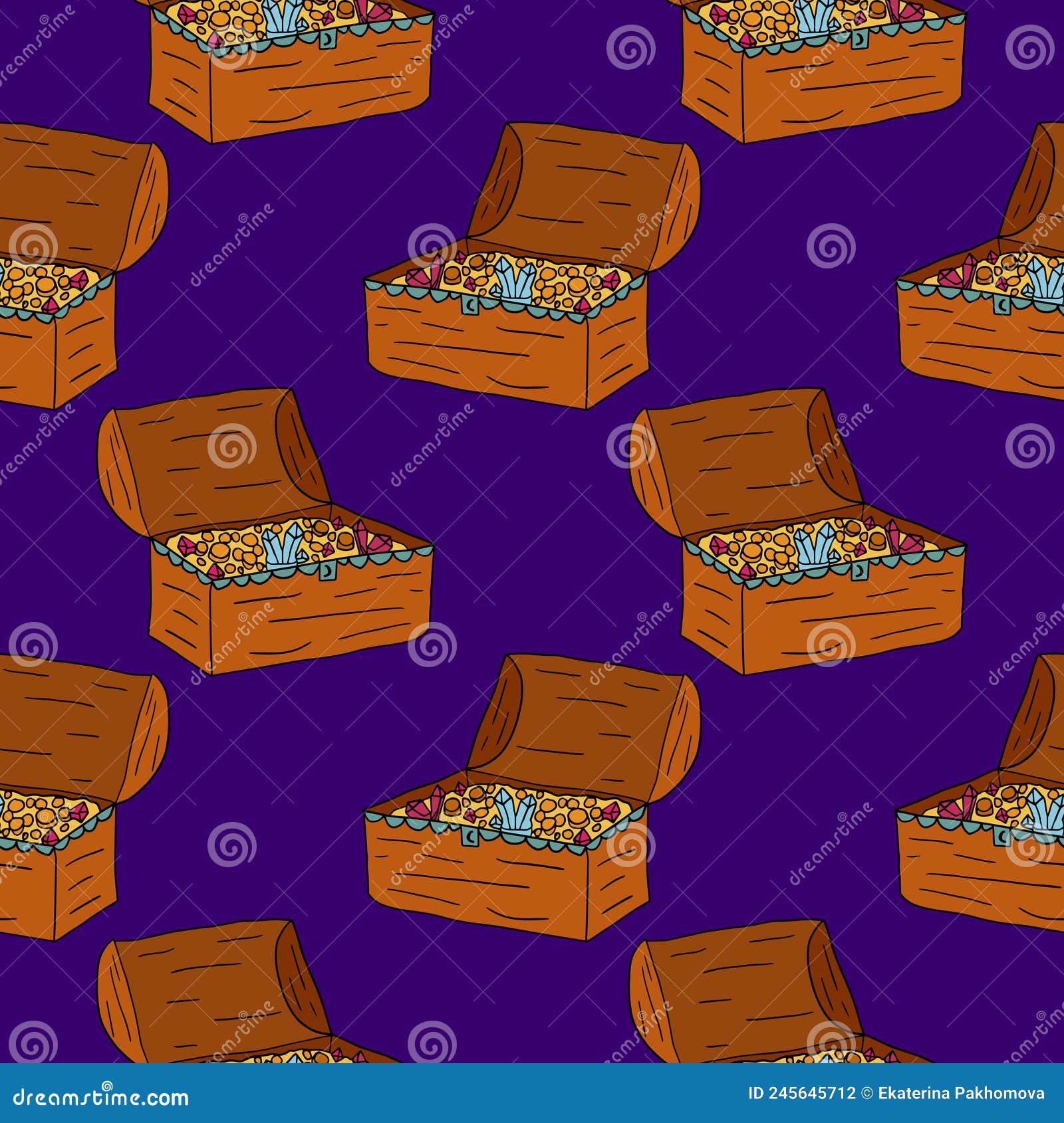 Pattern With A Treasure Map, Telescope And Fish. Marine Drawing With ...