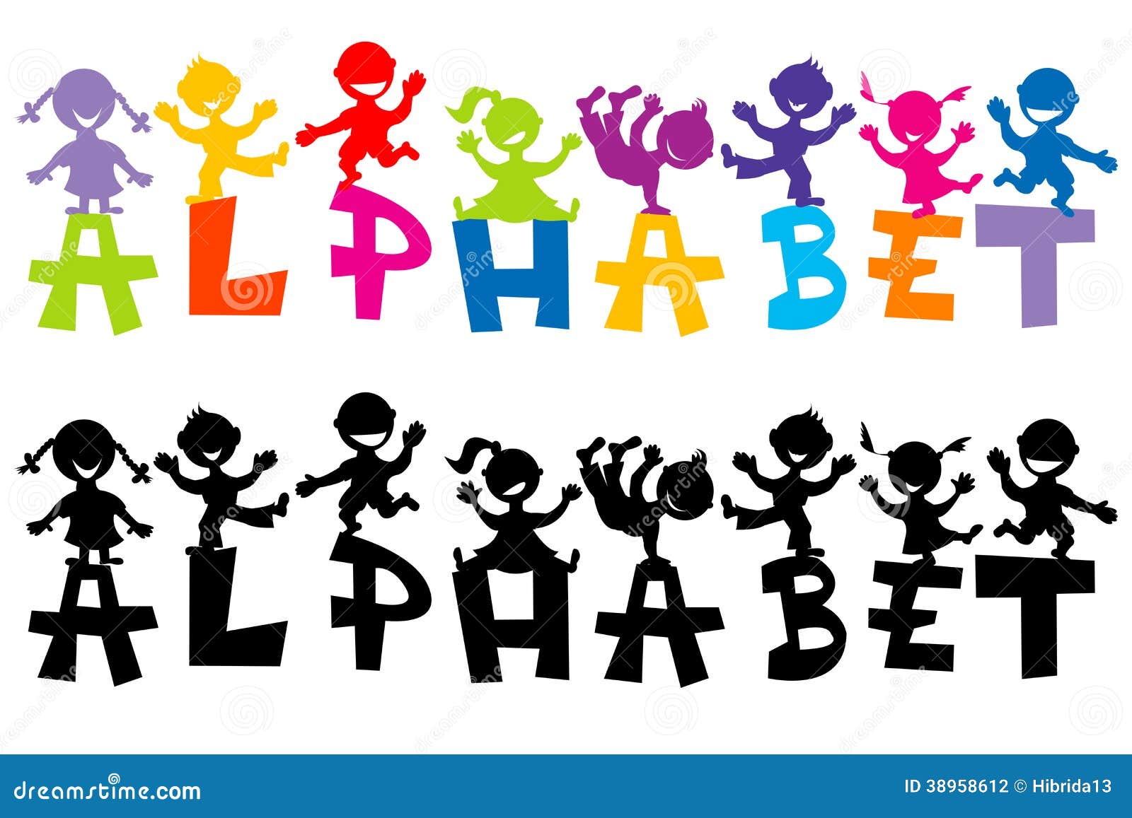 Doodle Children with Alphabet Letters Stock Illustration - Illustration ...