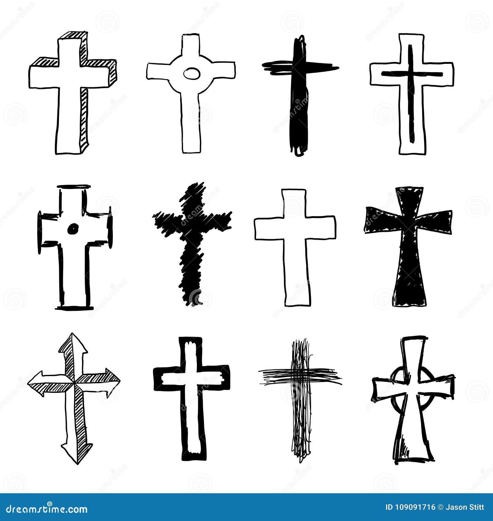 Doodle Christian Cross Set stock vector. Illustration of jesus - 109091716