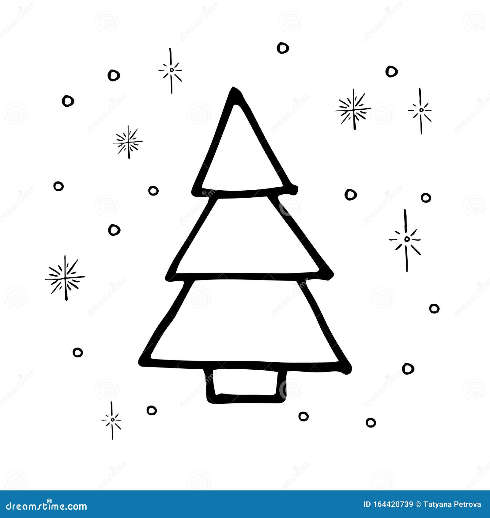 Doodle Christmas Tree. Simple Hand Drawn Decorated Christmas Tree ...