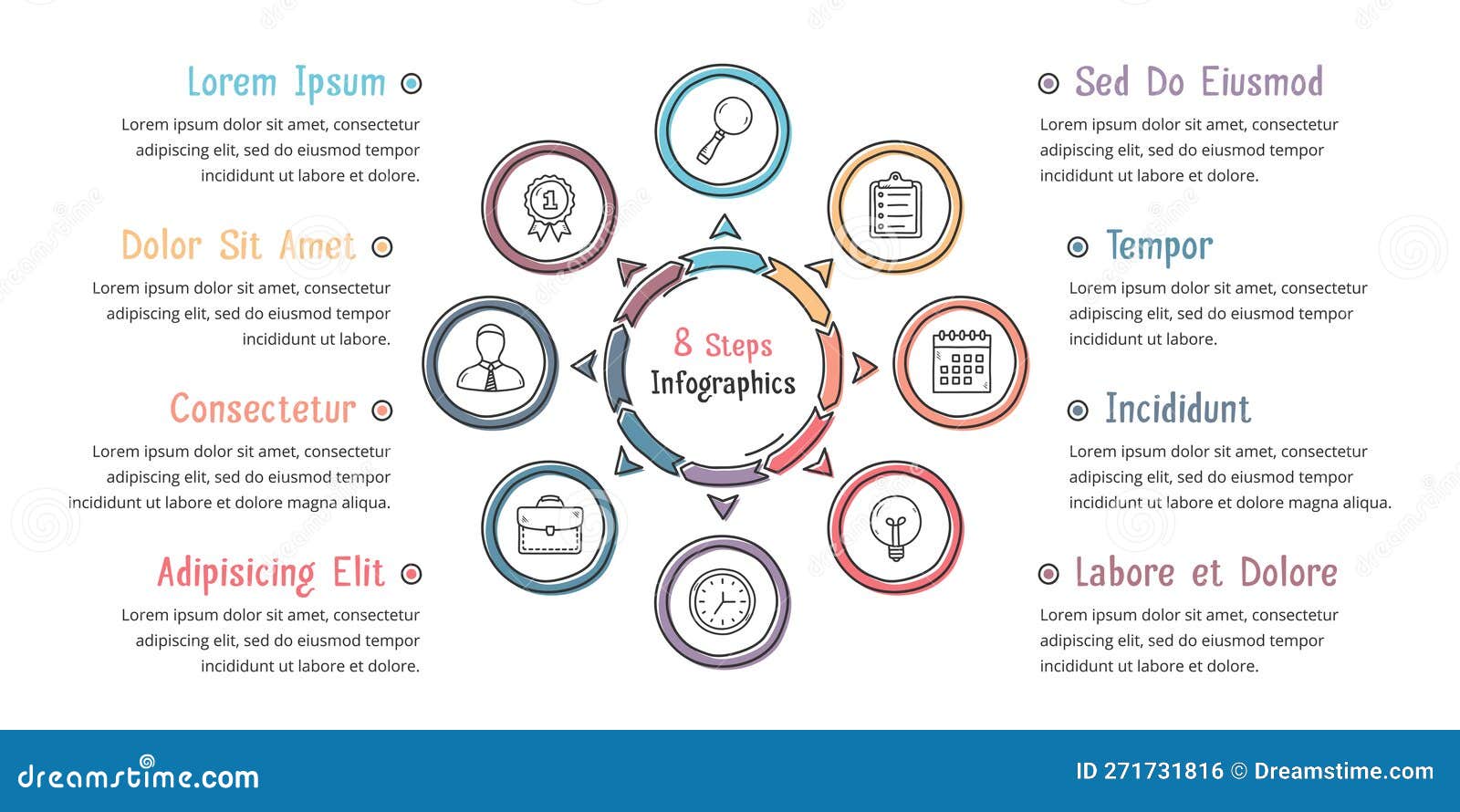 Doodle Circle Diagram with Eight Elements Stock Vector - Illustration ...