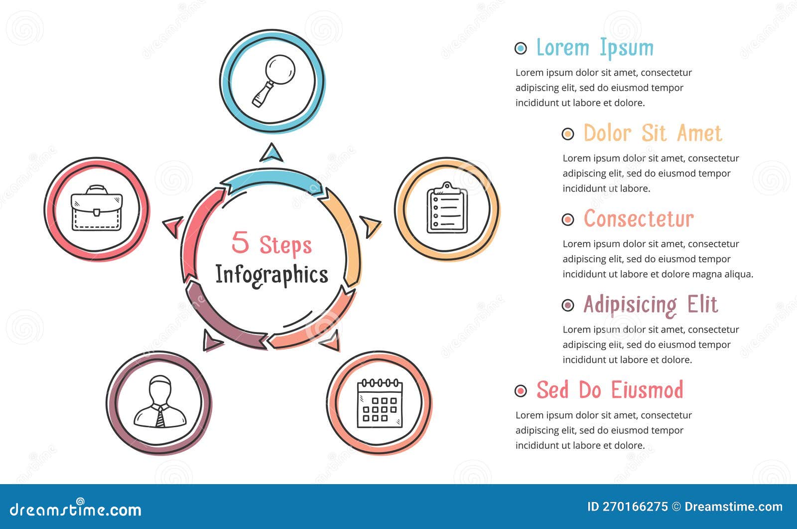 Handdrawn Infographic Element.arrow Dartboard,hat,rocket,magnifying ...