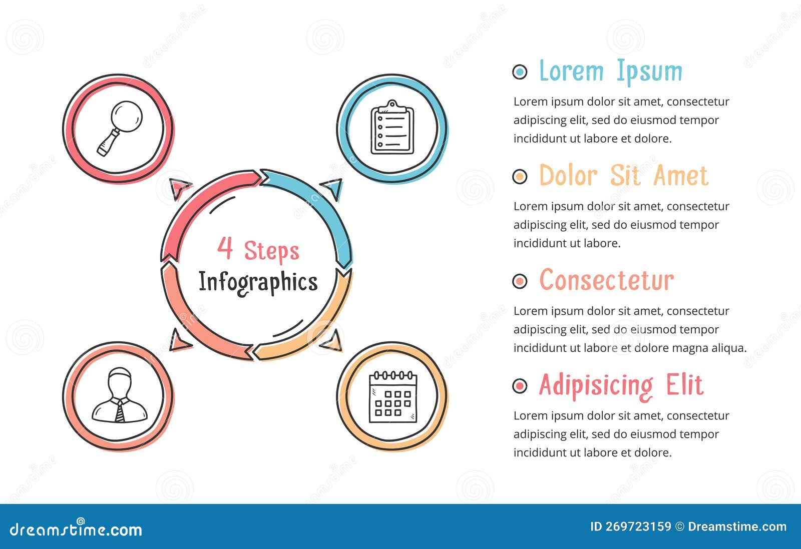 Handdrawn Infographic Element.arrow Dartboard,hat,rocket,magnifying ...