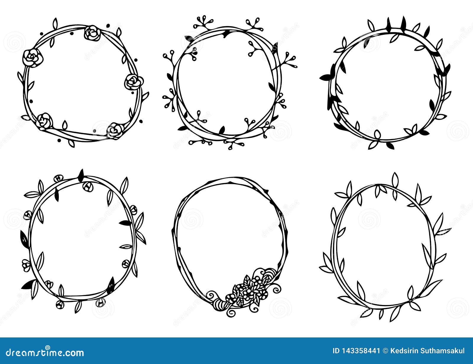 Doodle Circle Flower Frames Vector Set Stock Vector - Illustration of ...