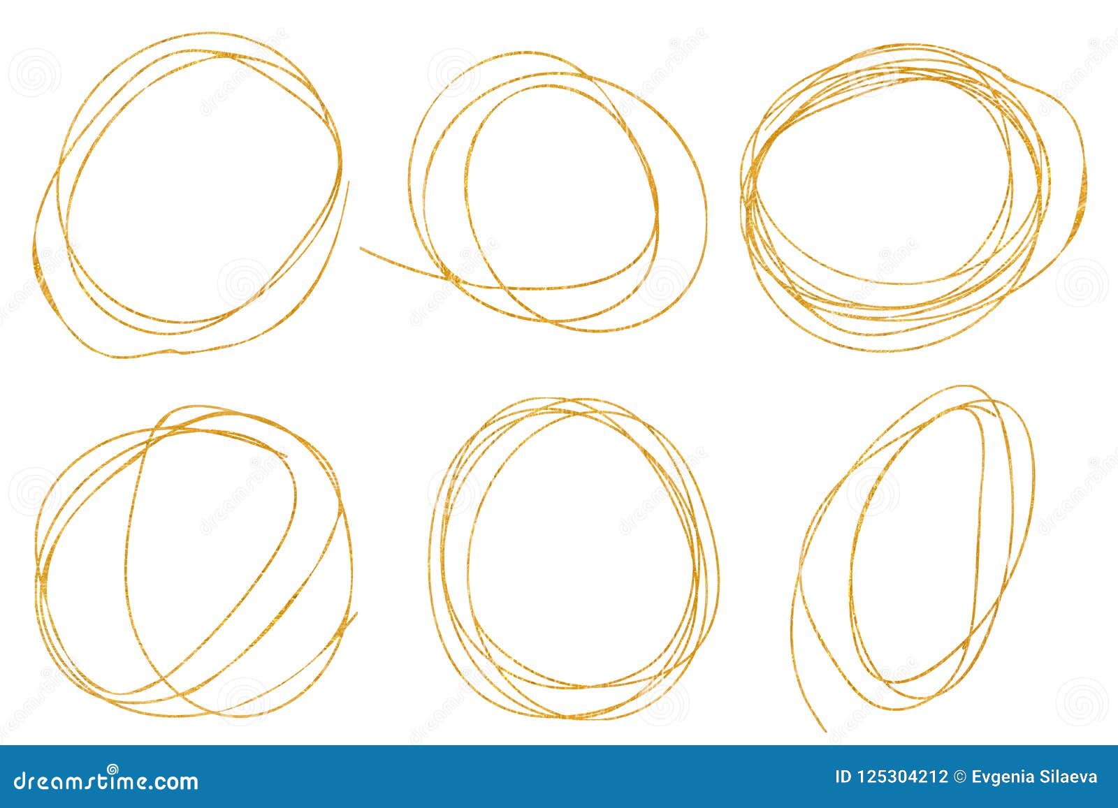 Doodle Circle Gold Drawing Sphere Set with Golden Texture Stock Vector ...