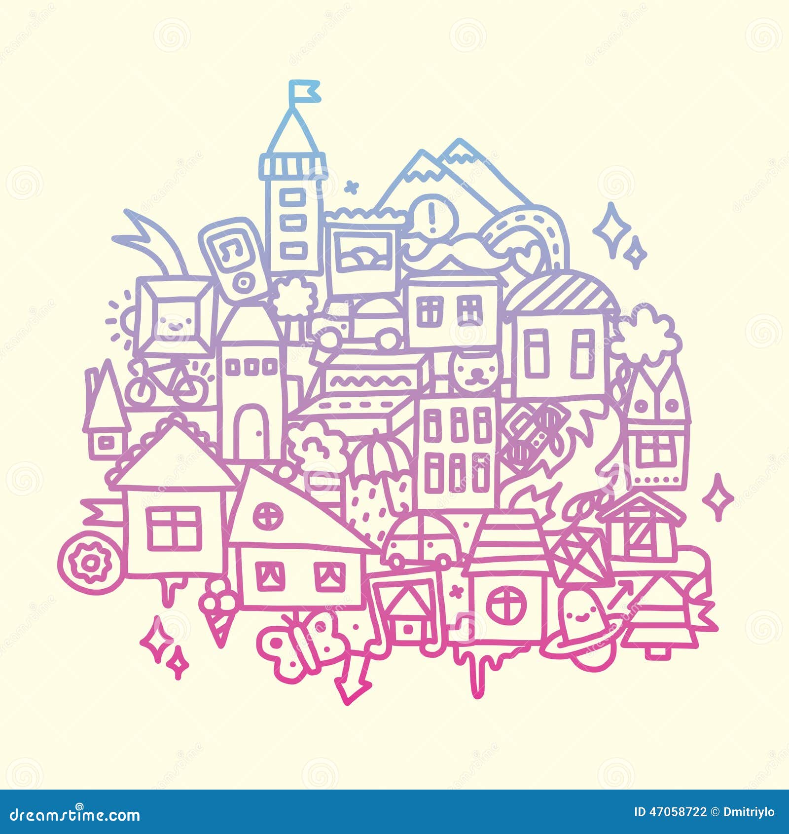 Doodle City Vector Illustration Stock Vector - Illustration of city ...