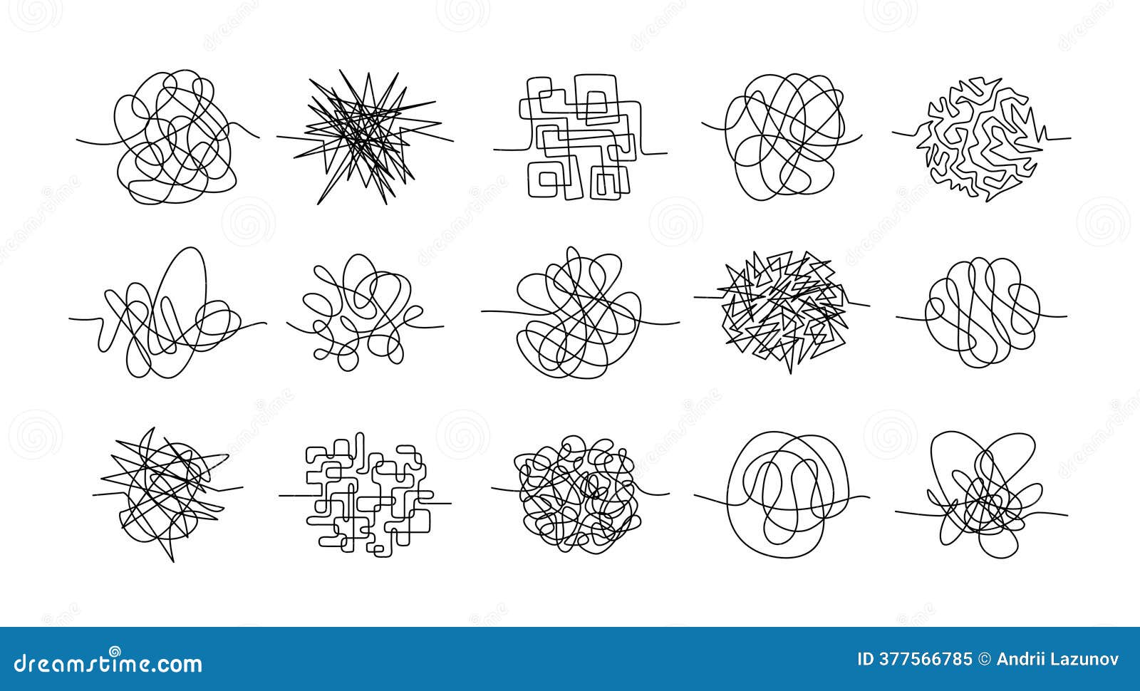Chaos Lines Doodle Set. Hand Drawn Tangled Clew. Insane Scribble Lines ...