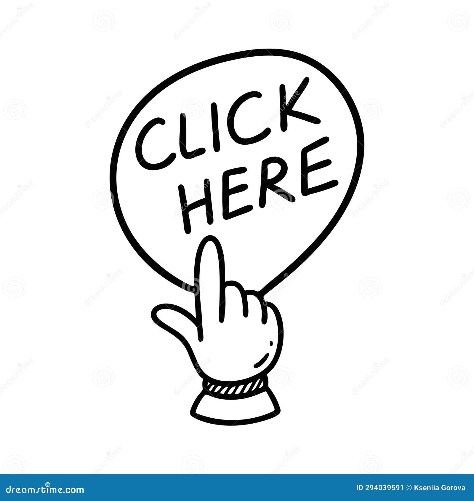 Doodle Click Here Button. Hand Drawn Sketch Cursor Icon. Web Site ...