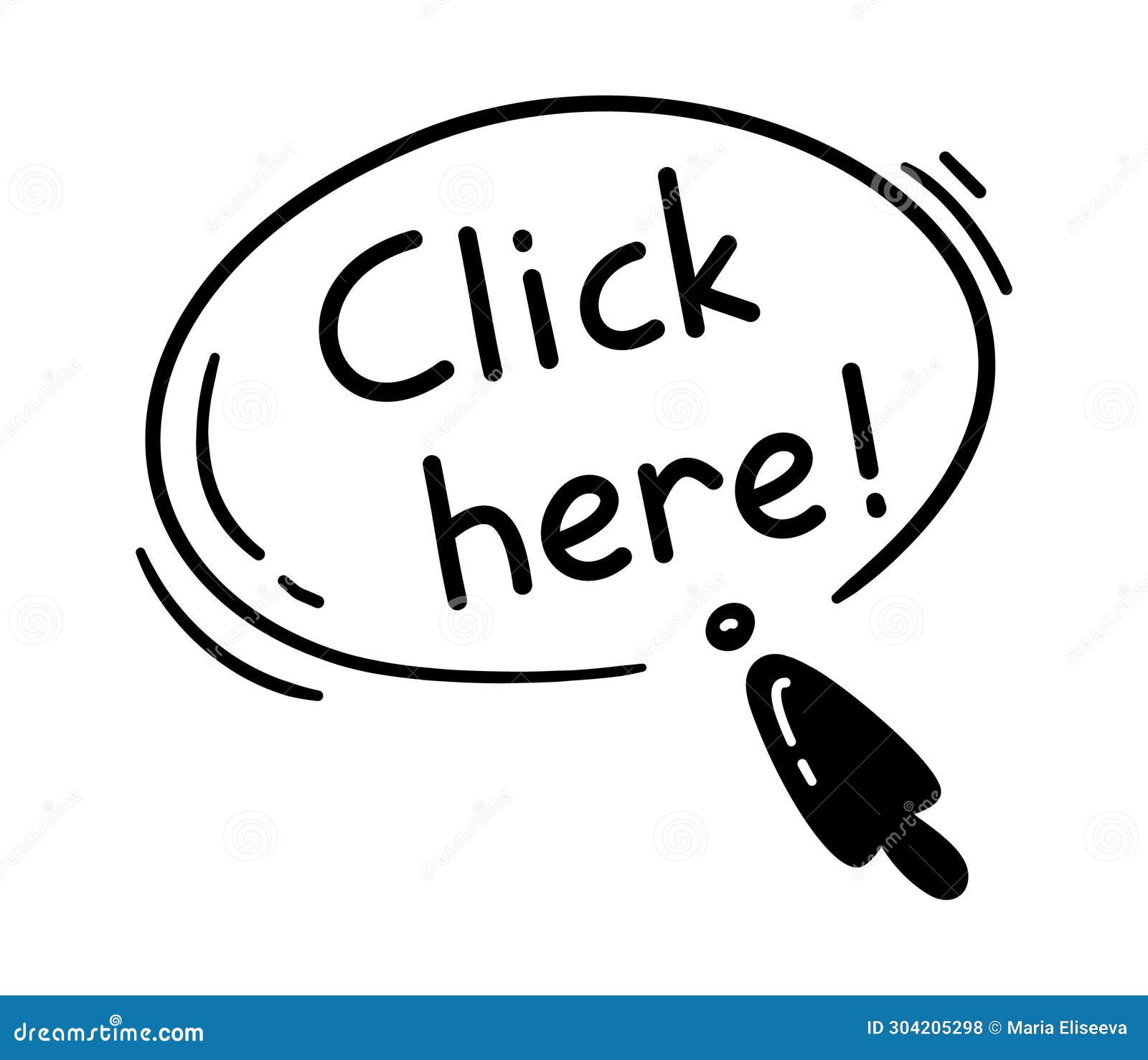 Doodle Click Here Cursor Mouse Button Icon With Text For Website Or Computer Application Hand