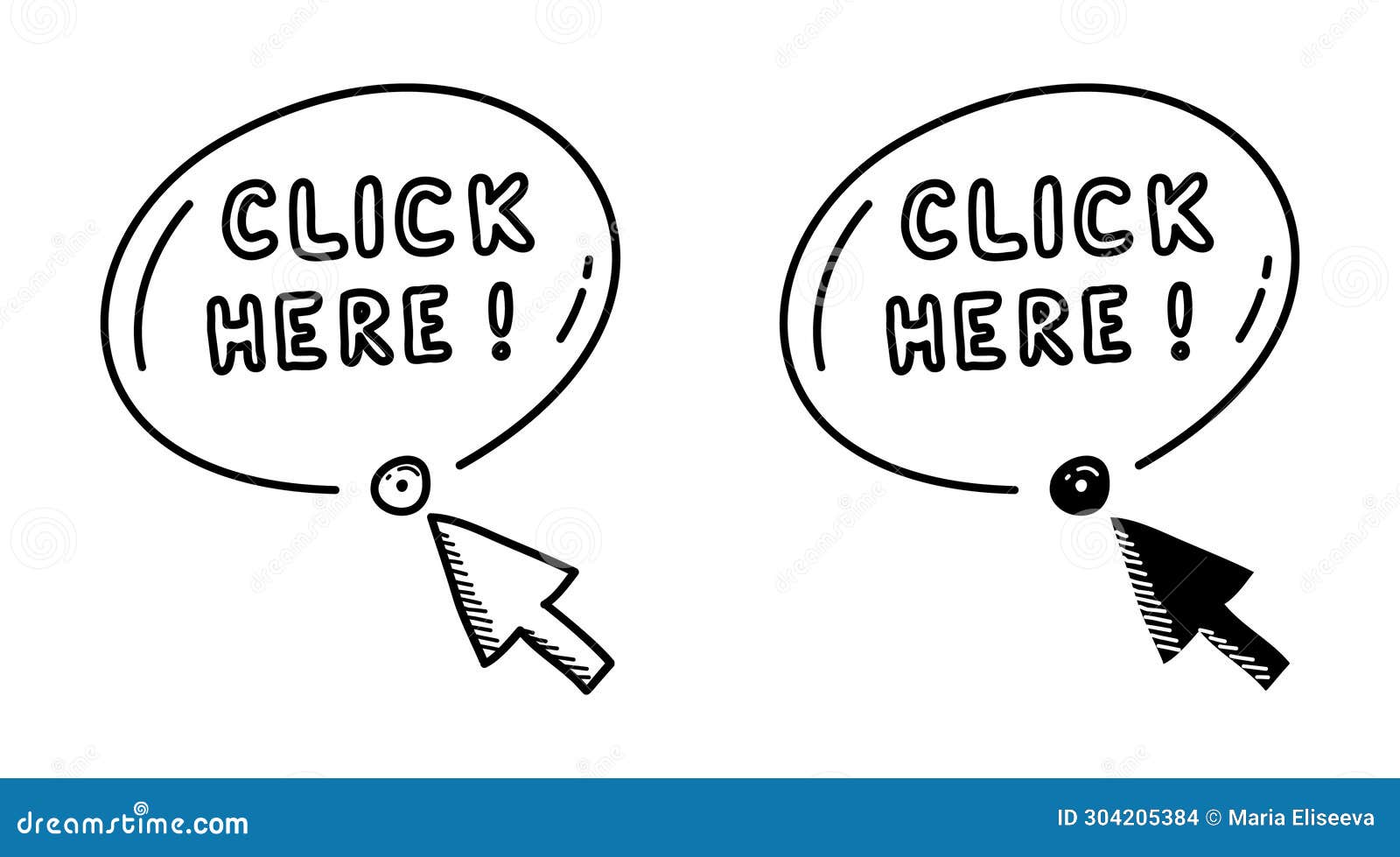 Doodle Click Icon in Point and Press Positions. Hand Drawn Mouse Cursor ...