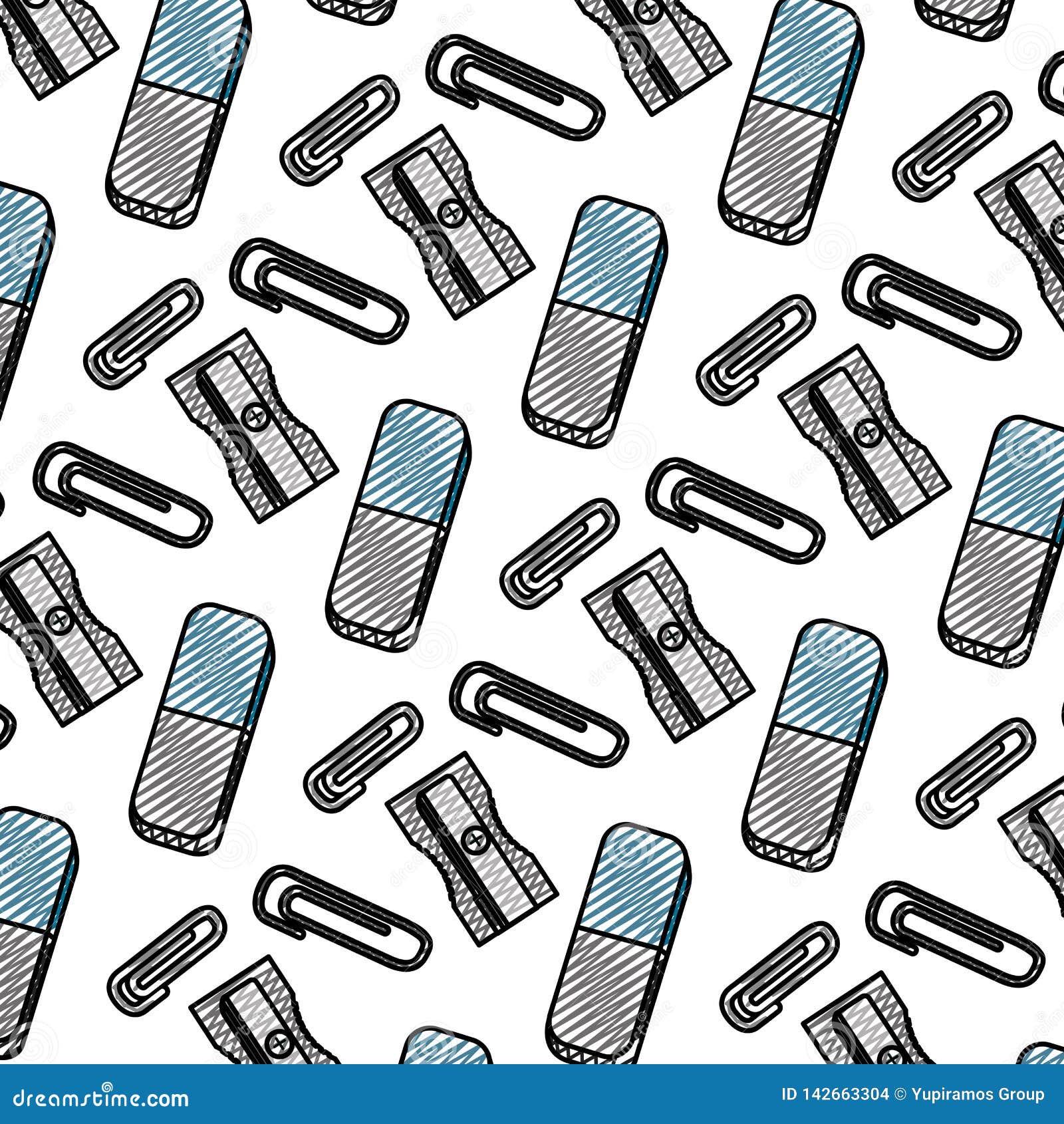 Doodle Clips with Eraser and Sharpener Tools Background Stock Vector ...