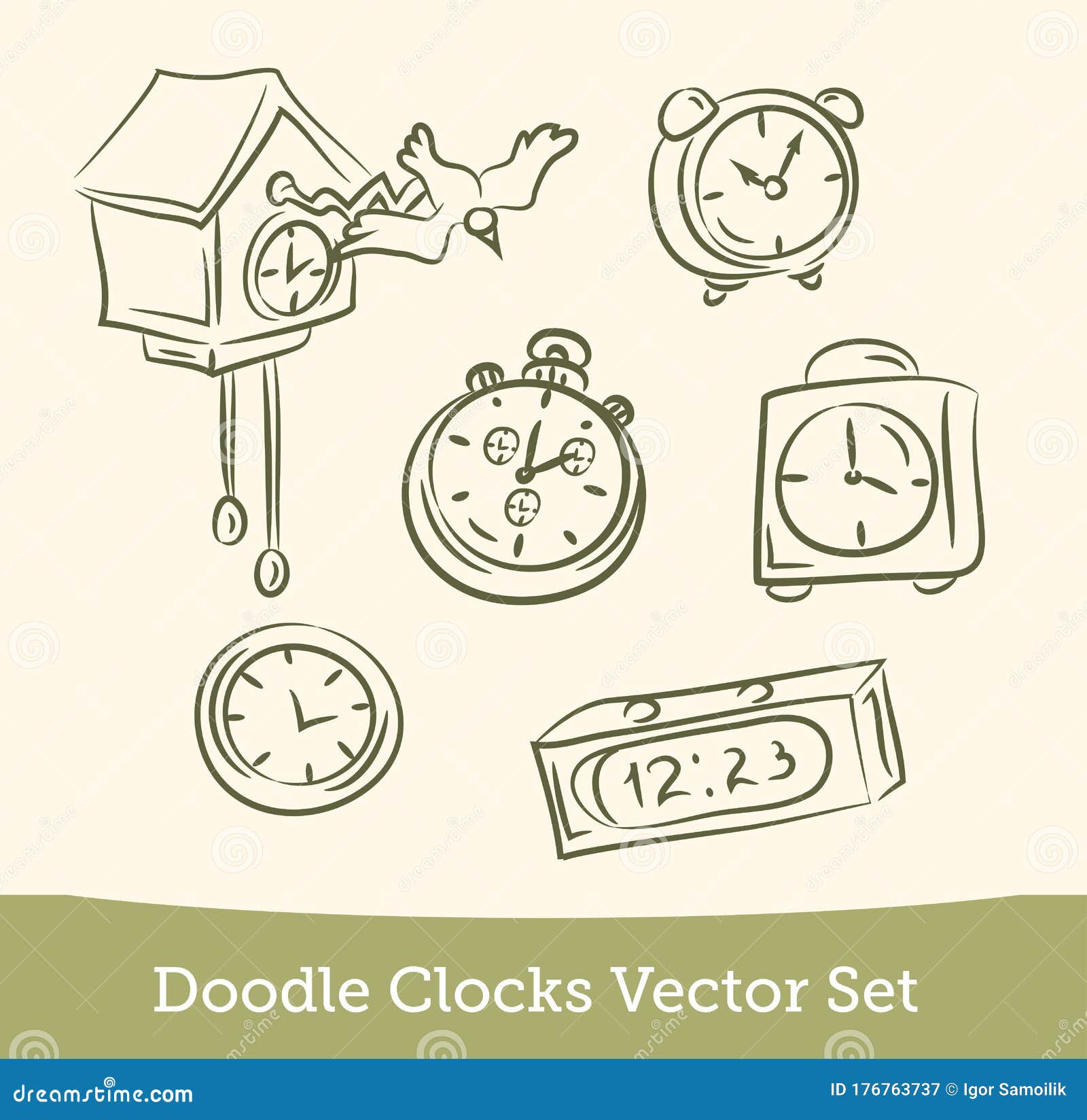 Doodle Clock Set Isolated on White Background. Vector Stock Vector ...
