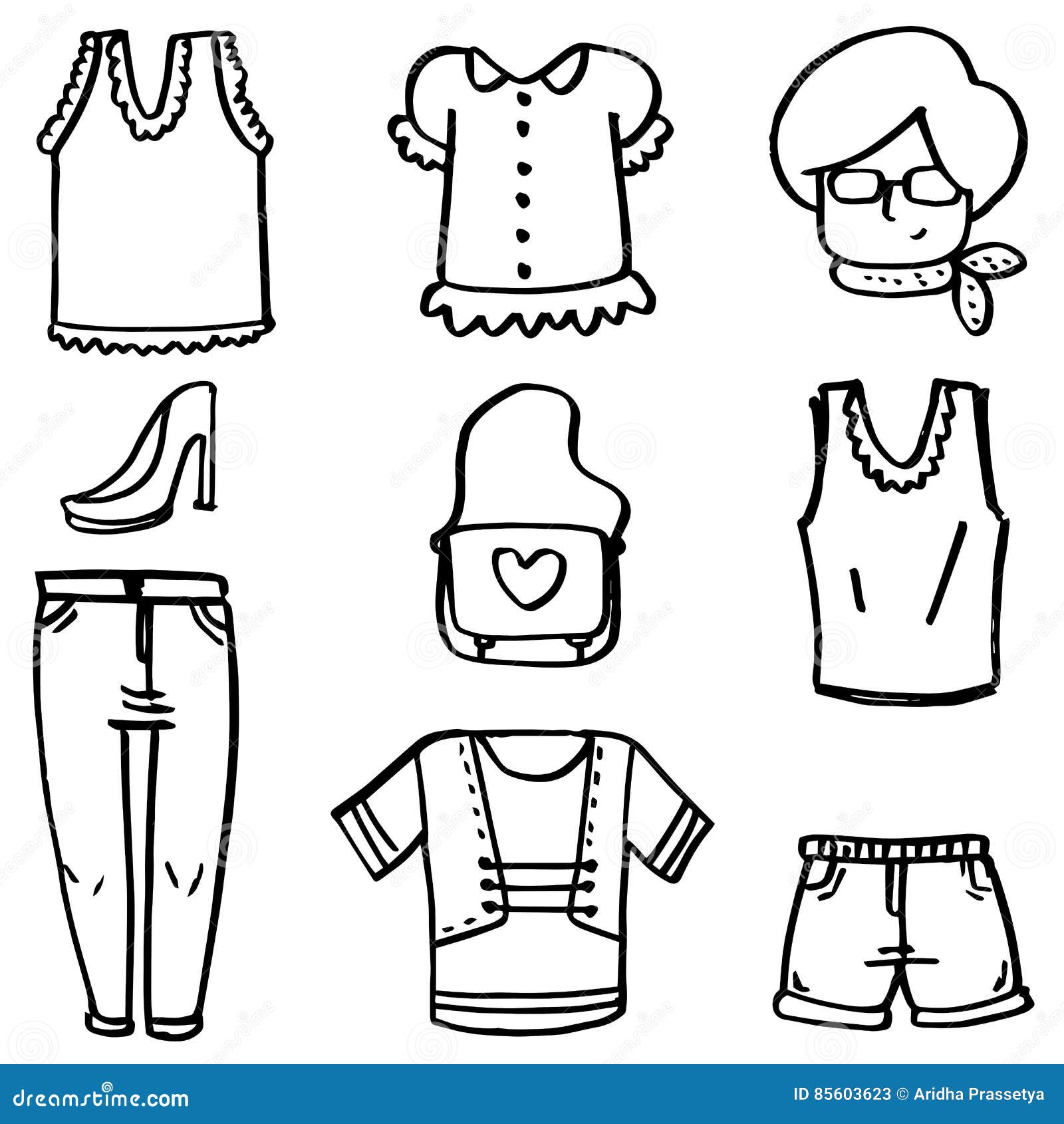 Doodle of Clothes Object Set Hand Draw Stock Vector - Illustration of ...