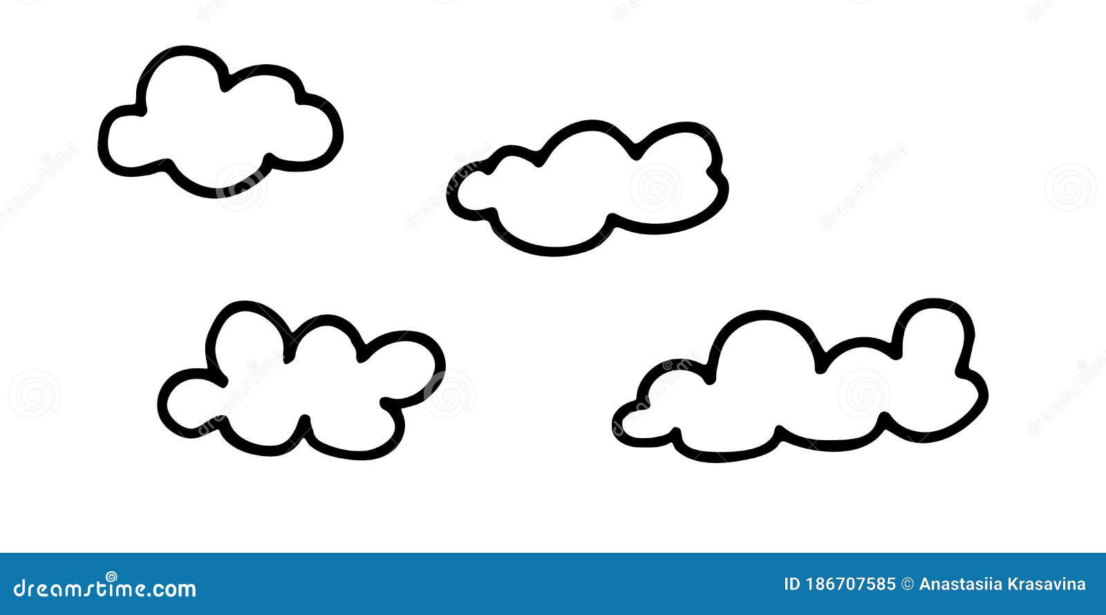 Doodle Cloud Illustration Hand Drawn Vector. Some Simple Clouds on the ...