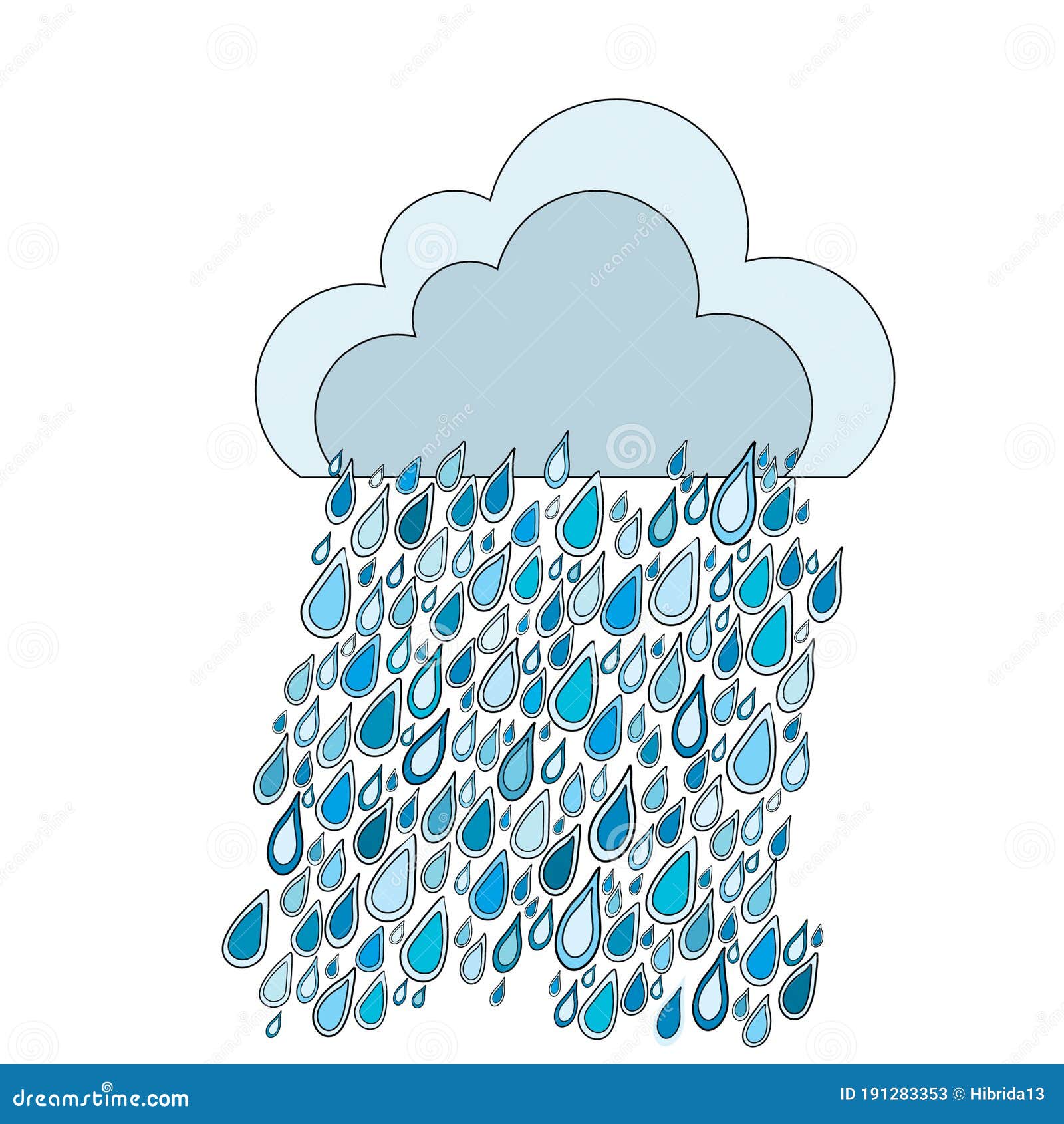 Doodle Cloud and Rain Drops Stock Vector - Illustration of drop ...