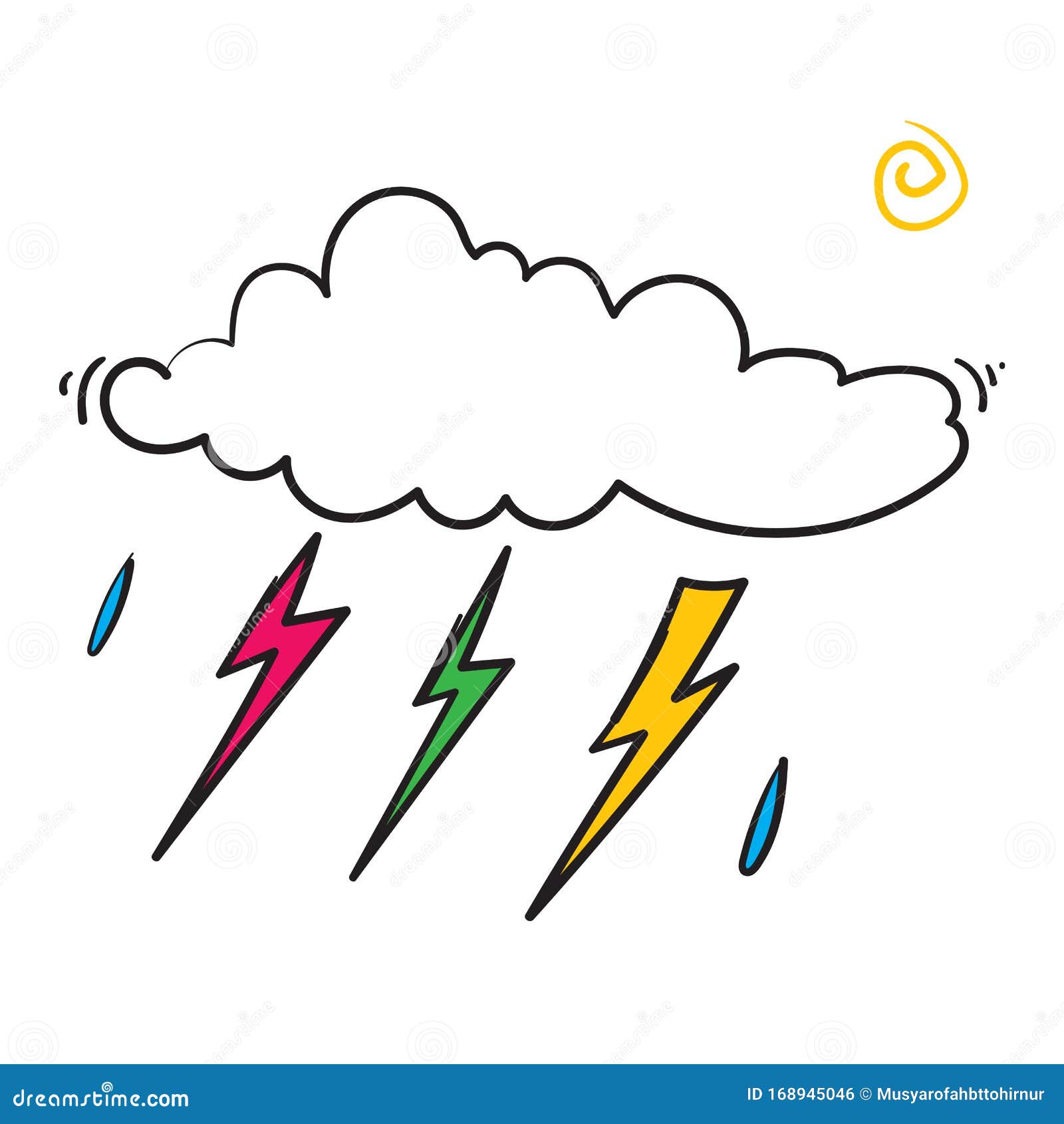 Doodle Cloud with Thunder Illustration Vector Stock Vector ...