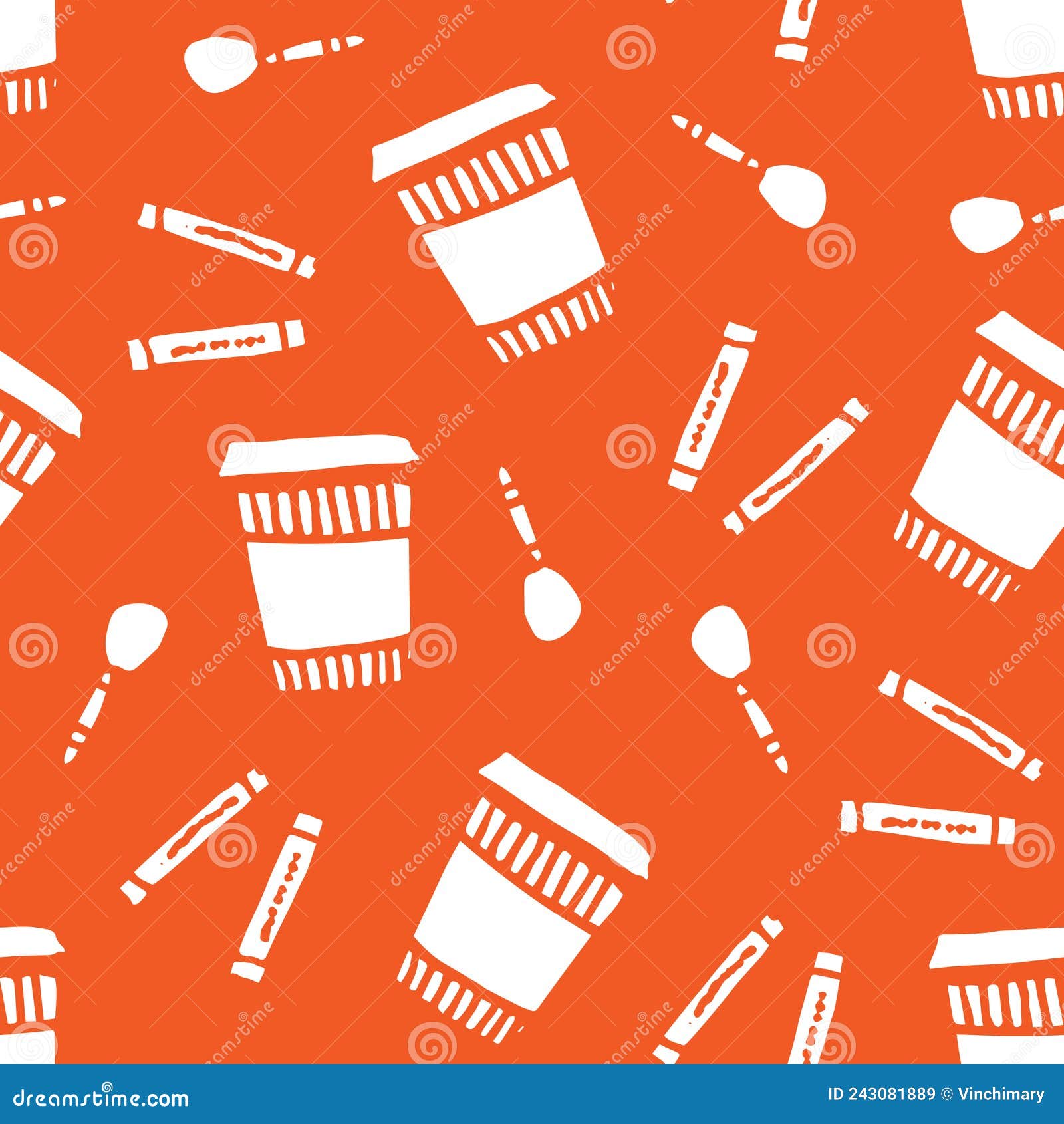 Doodle Coffee Pattern in Orange Background Stock Vector - Illustration ...