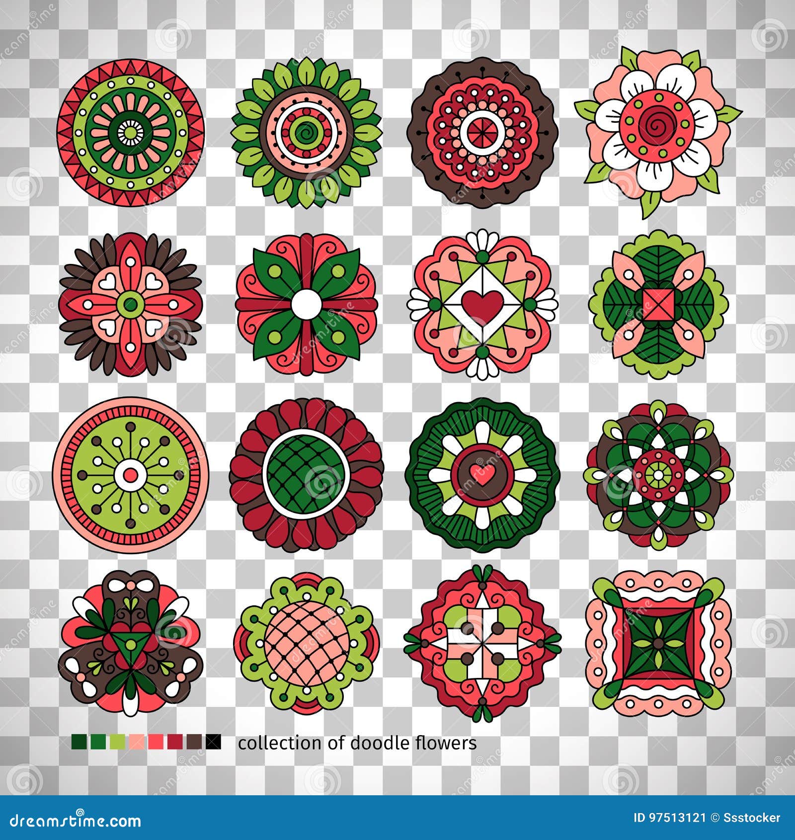 Doodle Collection of Ethnic Flowers Stock Vector - Illustration of ...