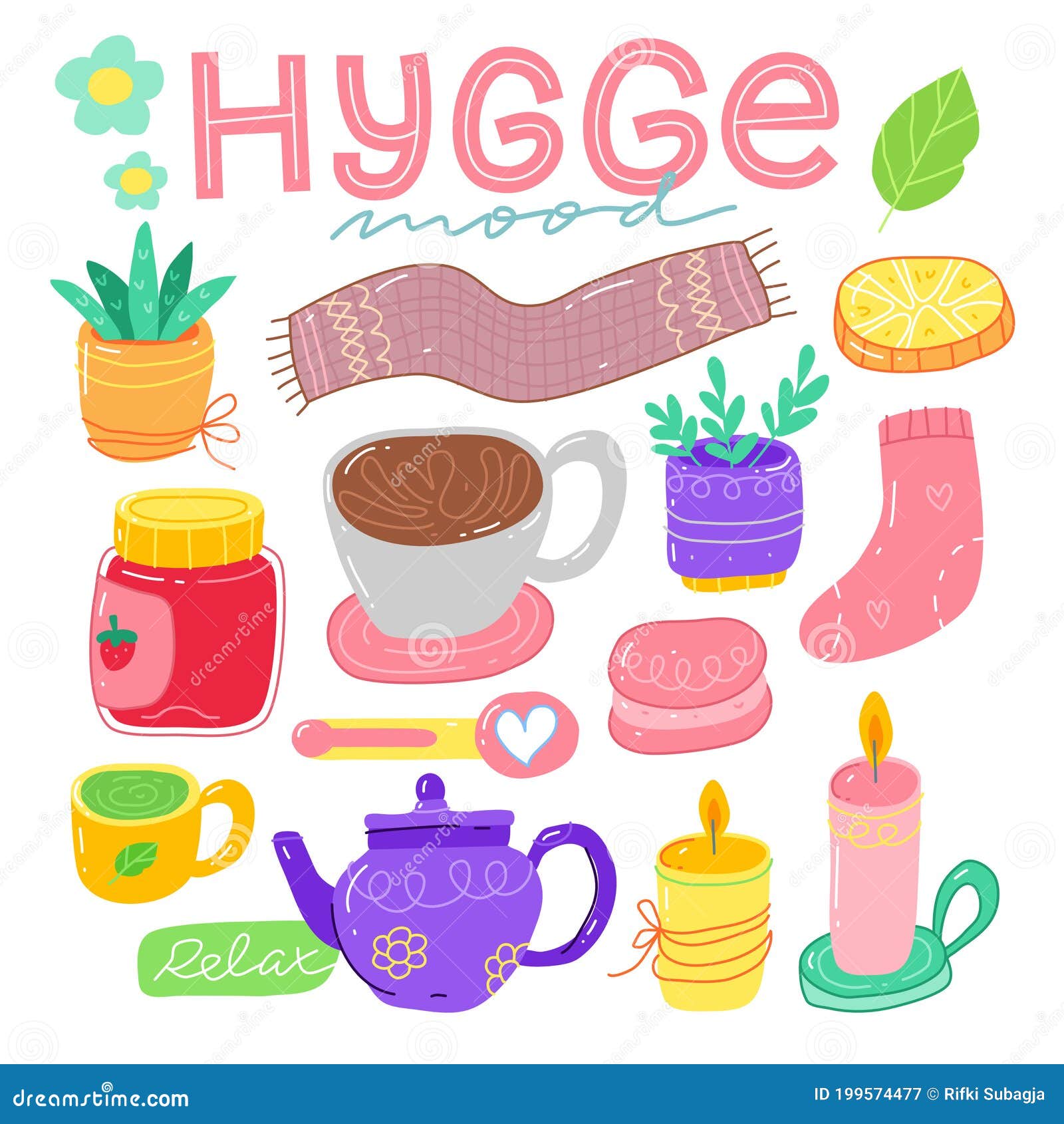 Doodle Collection Set of Hygge Element on Isolated White Background ...