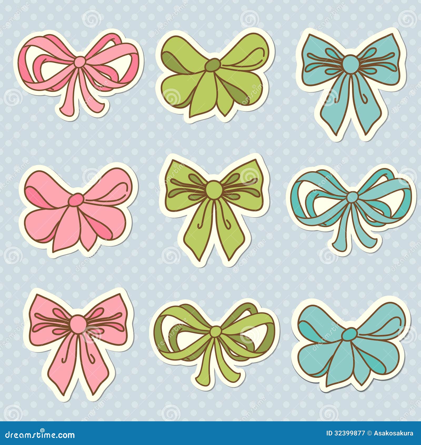 Doodle colored bow icons stock vector. Illustration of accessory - 32399877