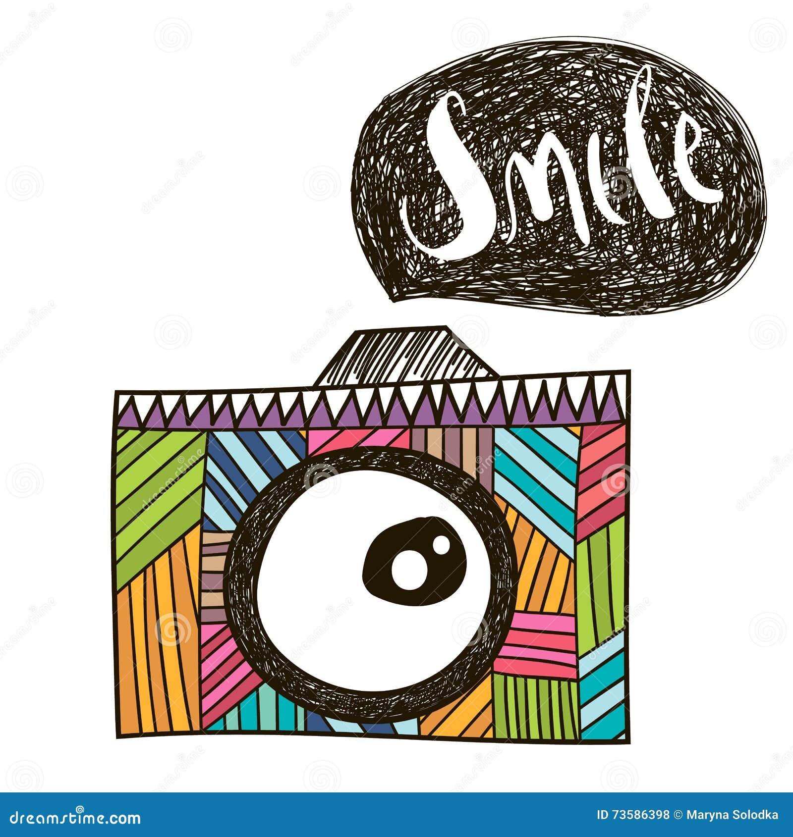 Doodle Colored Camera with Speech Bubble. Hipster Camera Isolated on ...